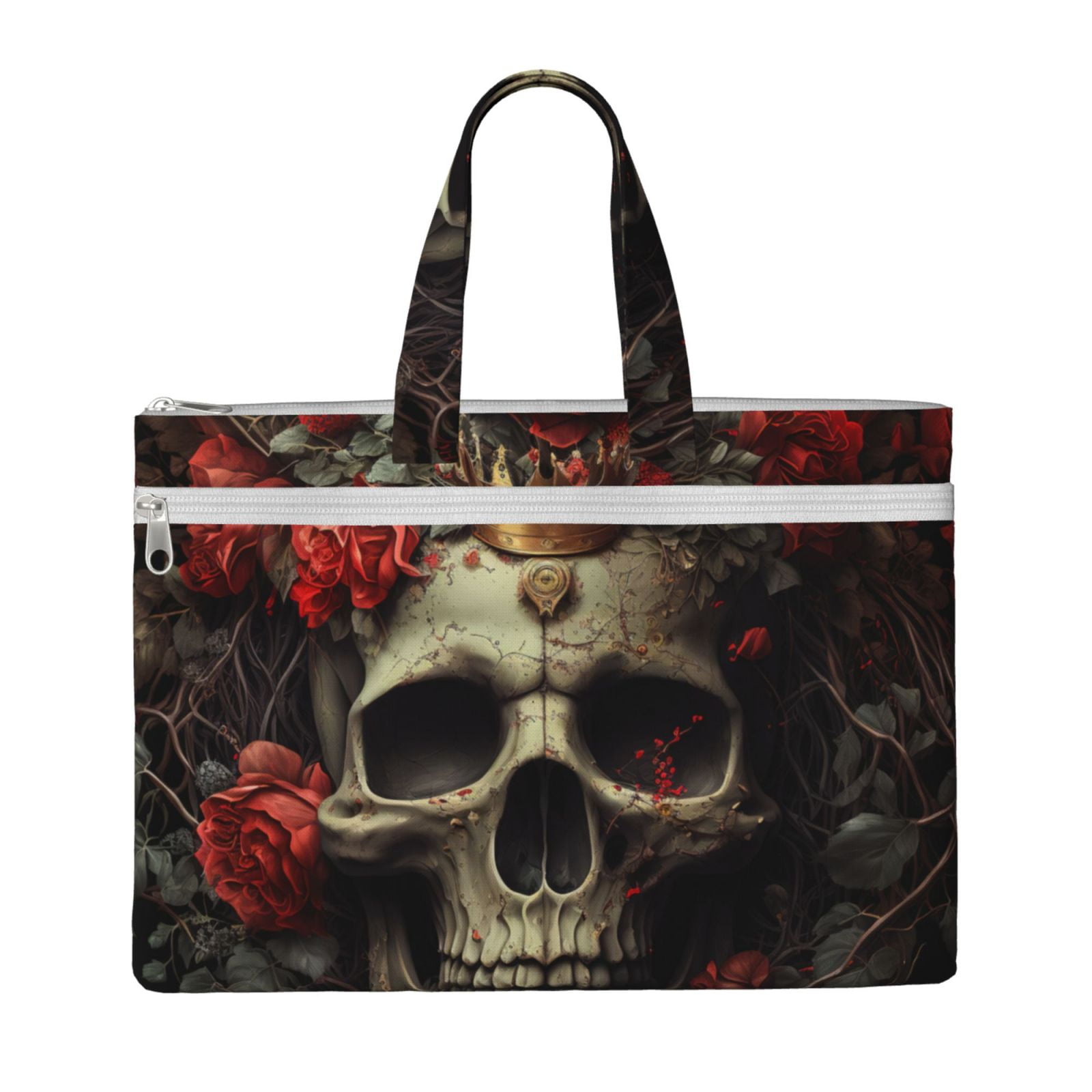 Easygdp Classical Rose Crown Skull Canvas Document Bag File Bag Handle ...