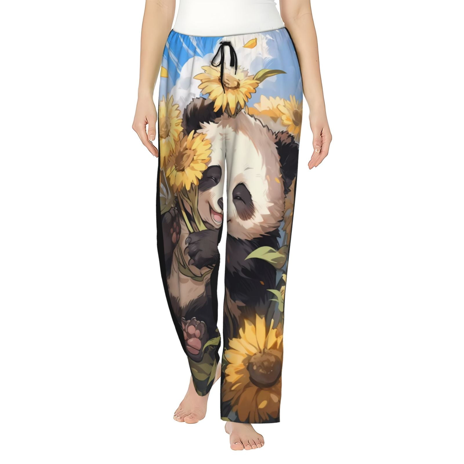 Easygdp Clear Sky Cute Sunflower Panda Women's Drawstring Pajama Pants ...