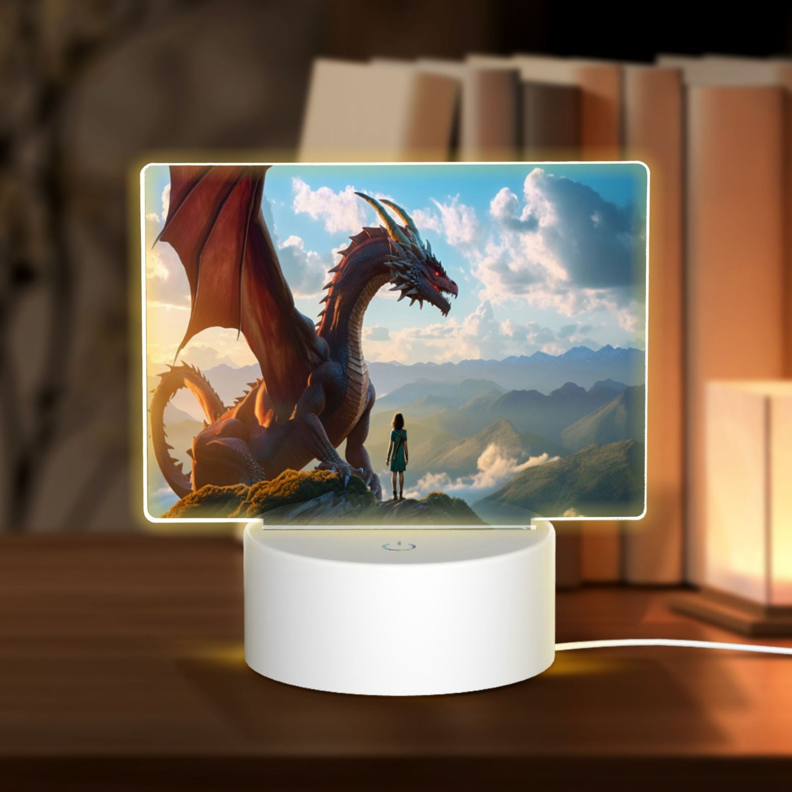 Easygdp Clear Sky Mountain Red Dragon Rectangular Acrylic Night Light ...
