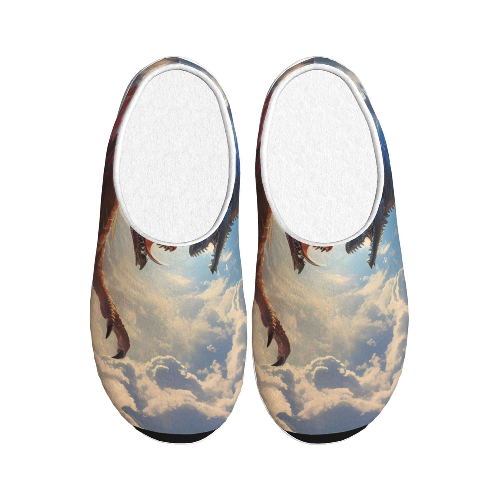 Easygdp Cloud Red And Blue Dragon Slippers for Women Mens Winter Warm ...