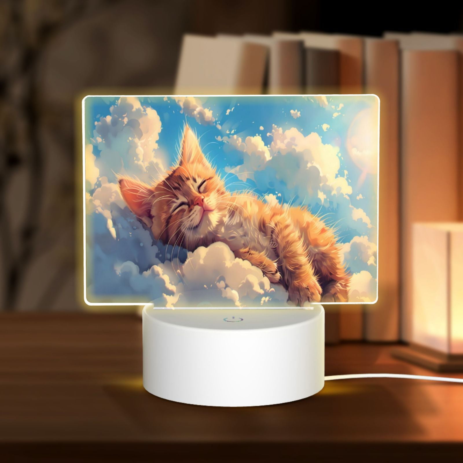 Easygdp Cloud Sleeping Cat Rectangular Acrylic Night Light Acrylic ...
