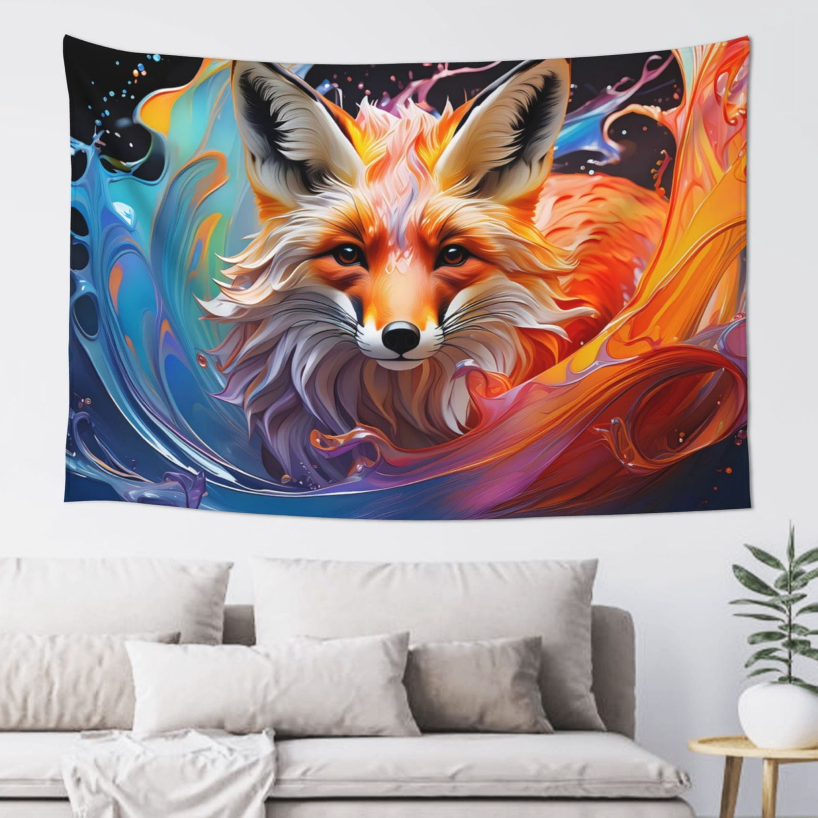 Easygdp Color Splash Fox Portrait Tapestry Wall Hanging, Wall ...