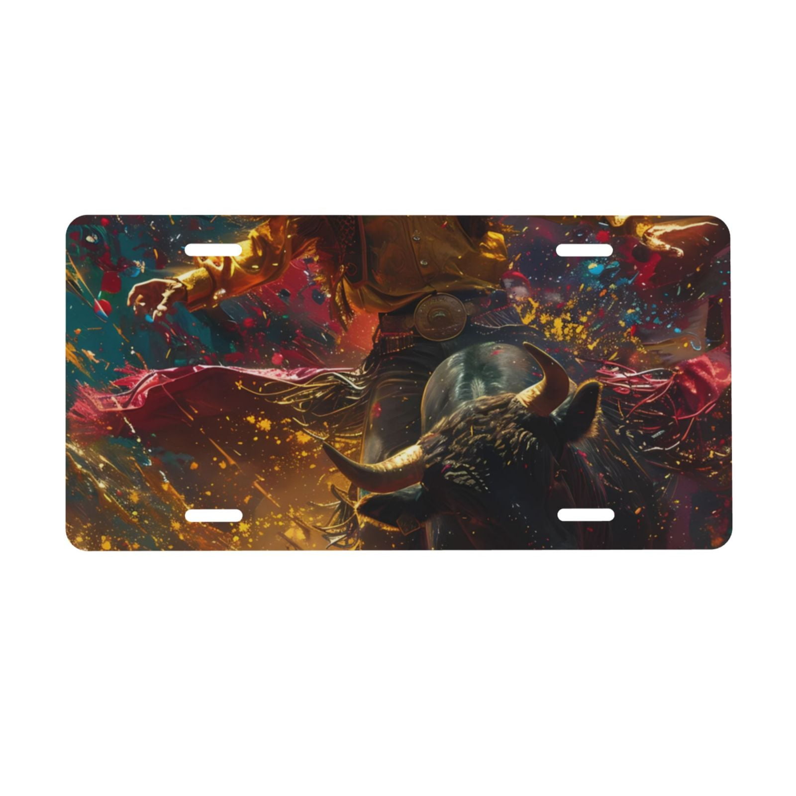 Easygdp Colorful Bull Western Man License Plate Car Front License Plate ...