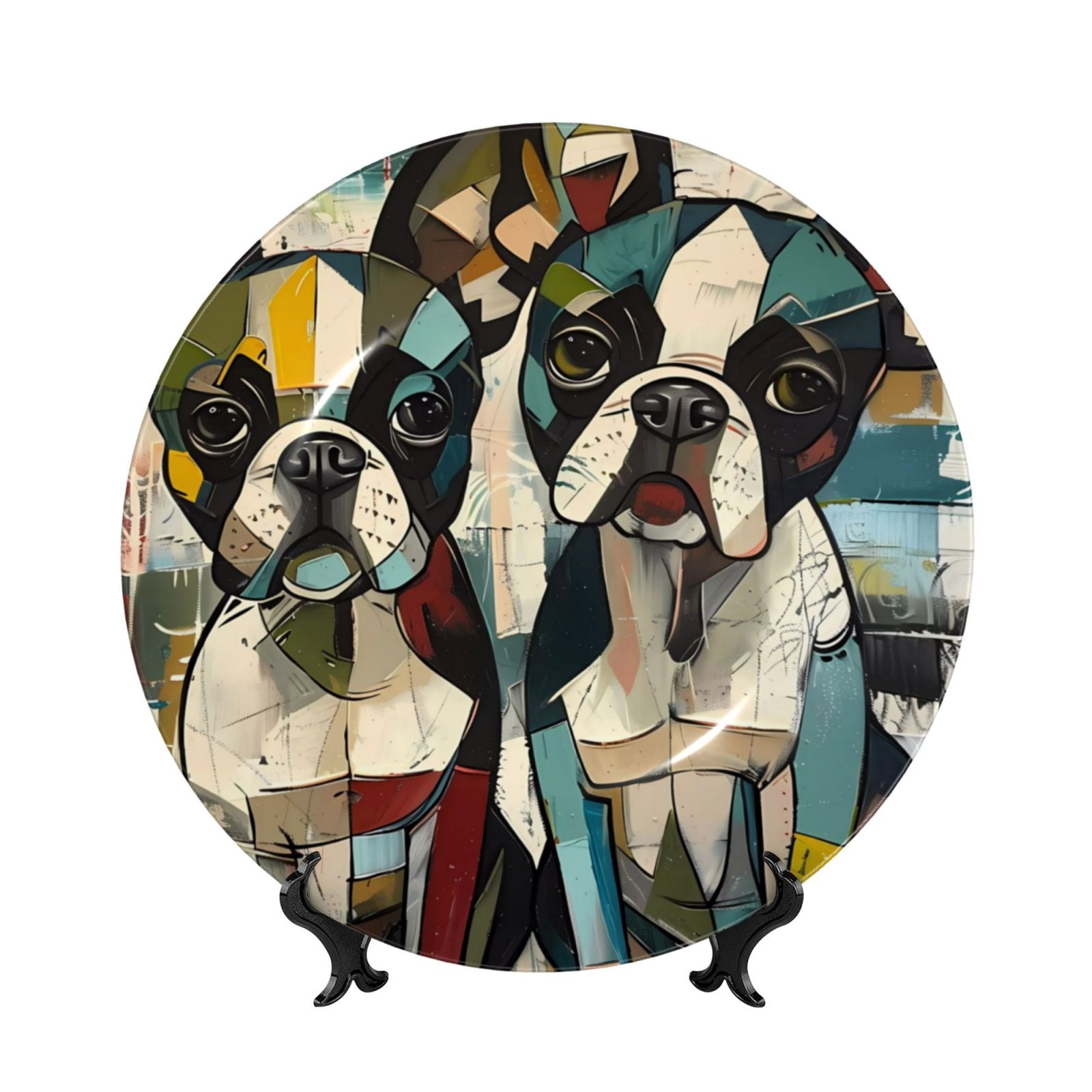 Easygdp Colorful Bulldog Duo Bone China Decorative Plate Ceramic Dinner ...