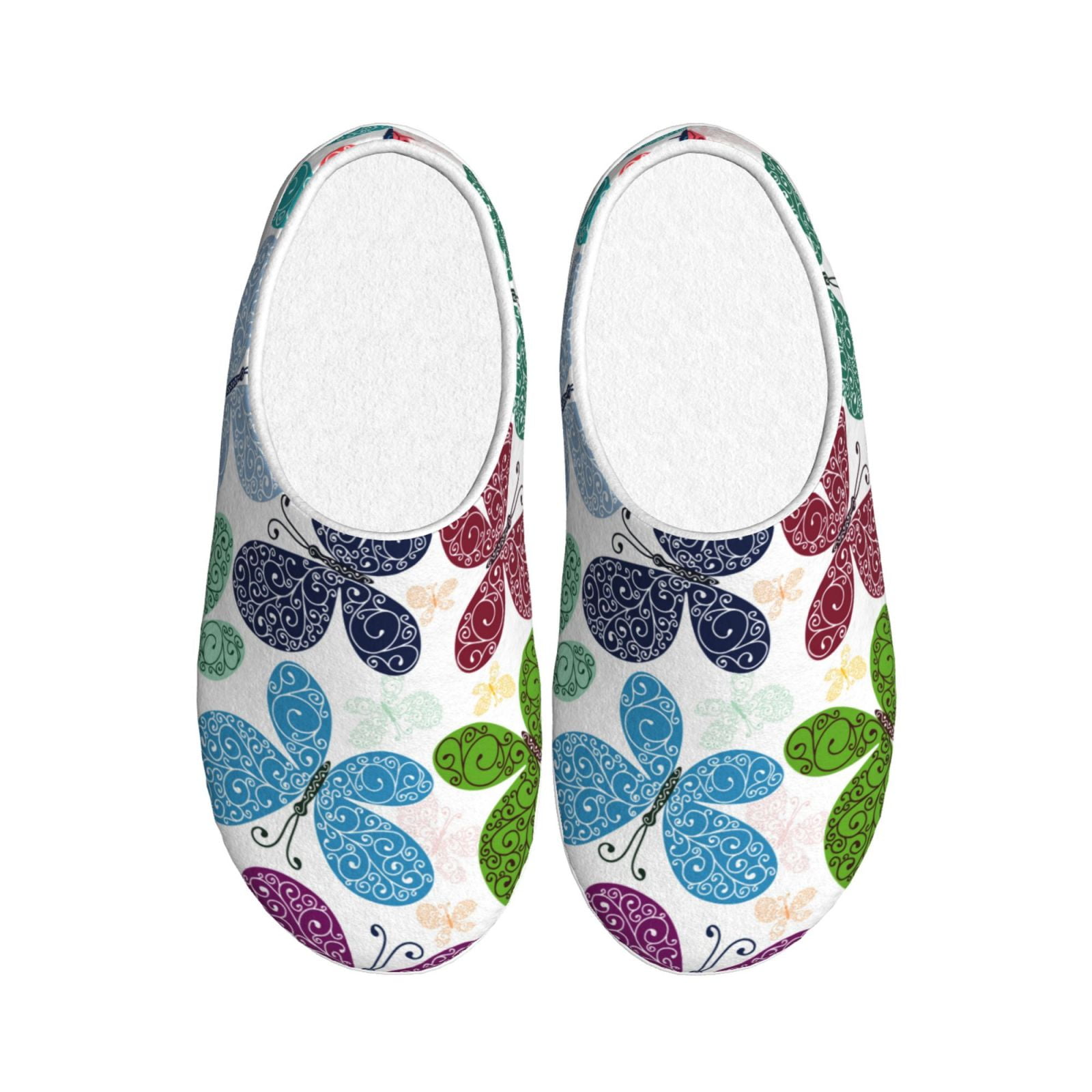 Easygdp Colorful Butterflies Slippers for Women Mens Winter Warm Home ...