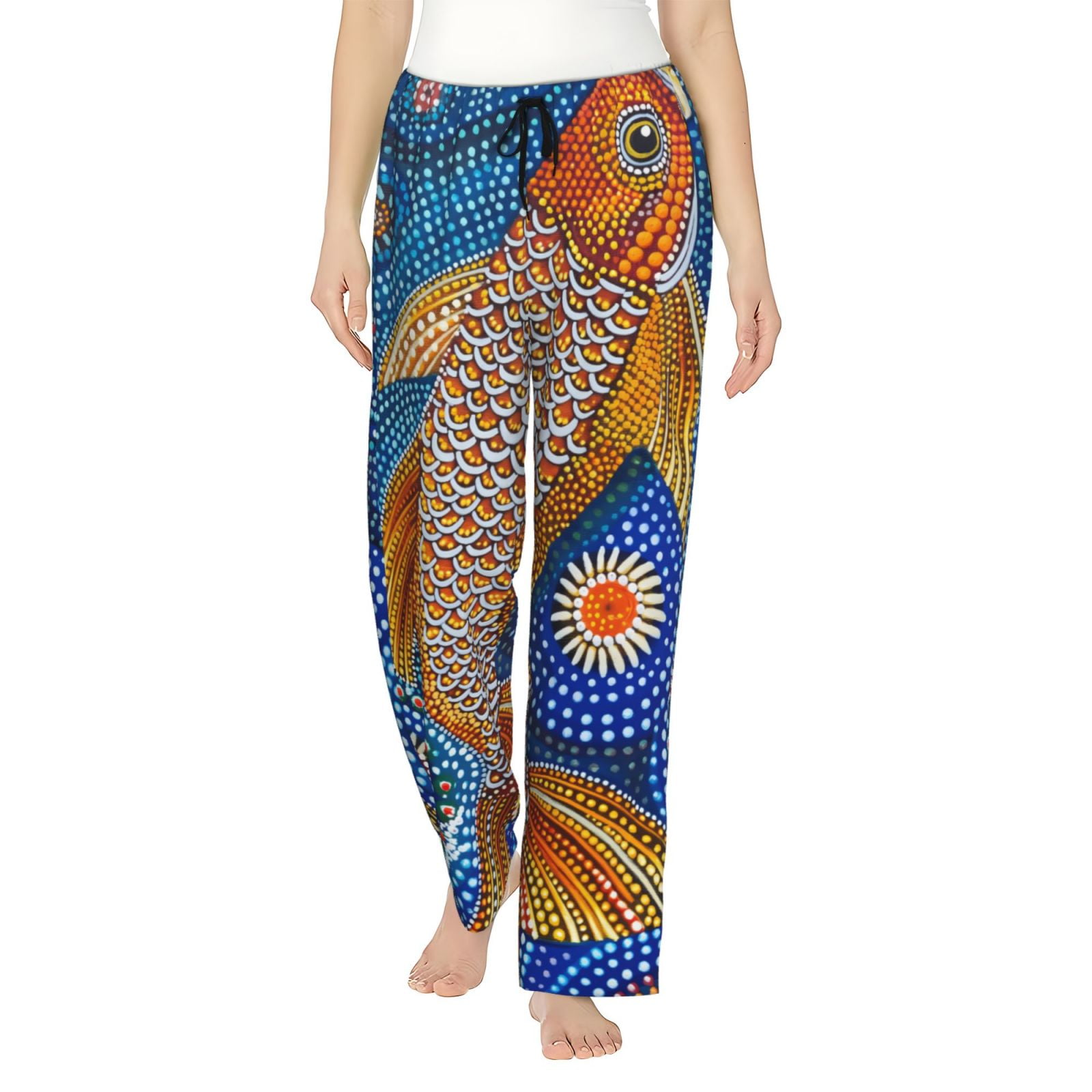 Easygdp Colorful Dot Art Fish Women's Drawstring Pajama Pants | Lounge ...