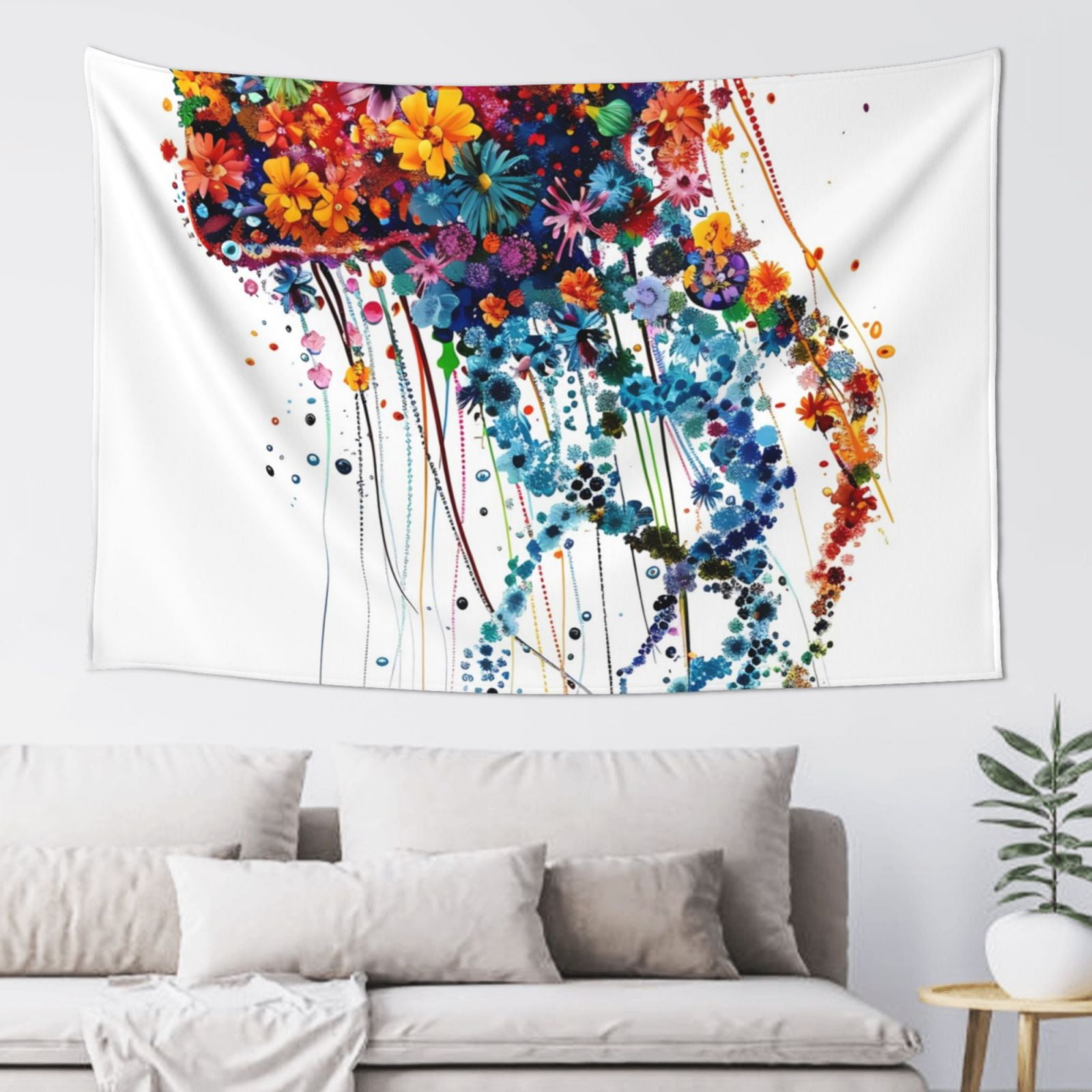 Easygdp Colorful Floral Jellyfish Tapestry Wall Hanging, Wall ...