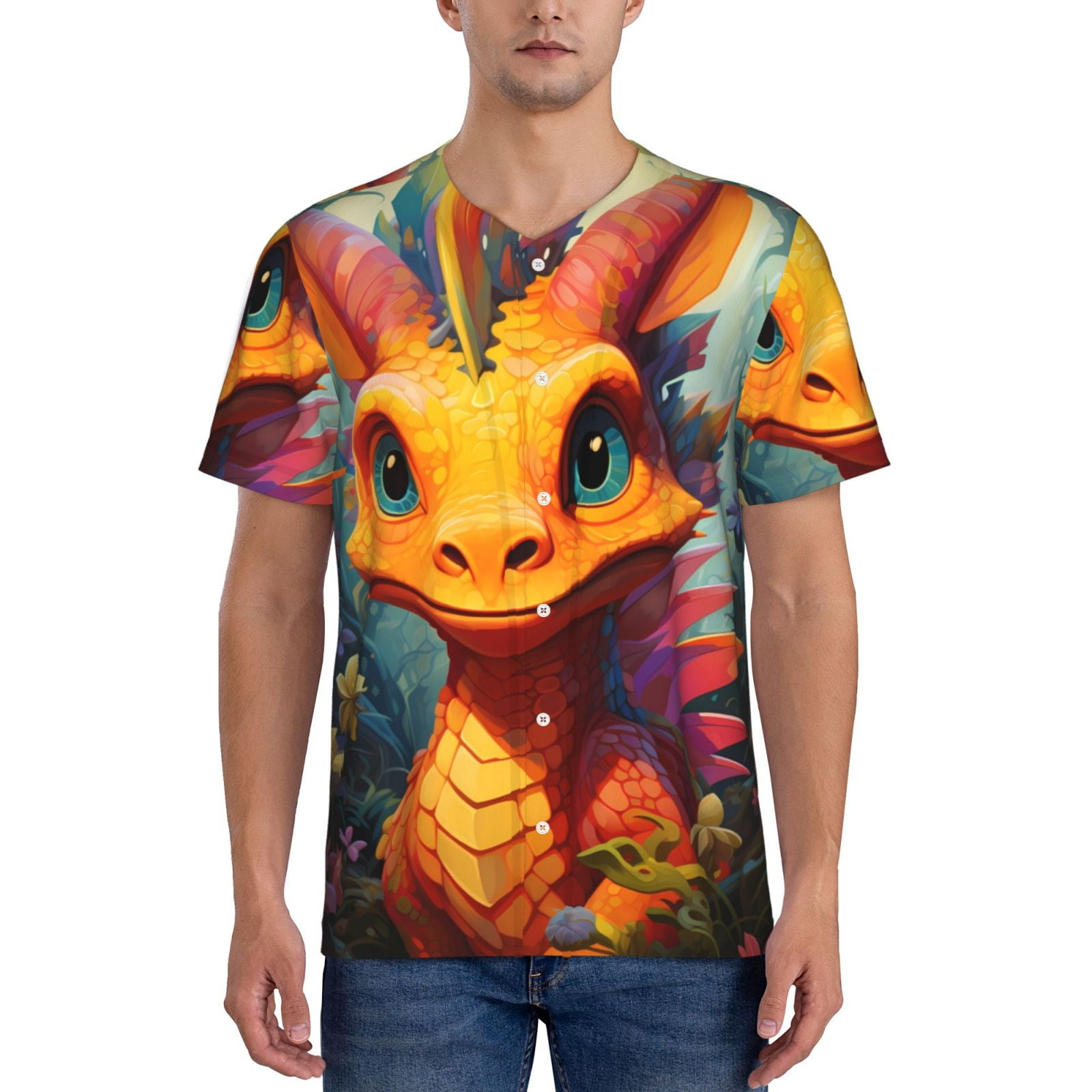 Easygdp Colorful Flower Chameleon Mens T-Shirts Baseball Vintage ...