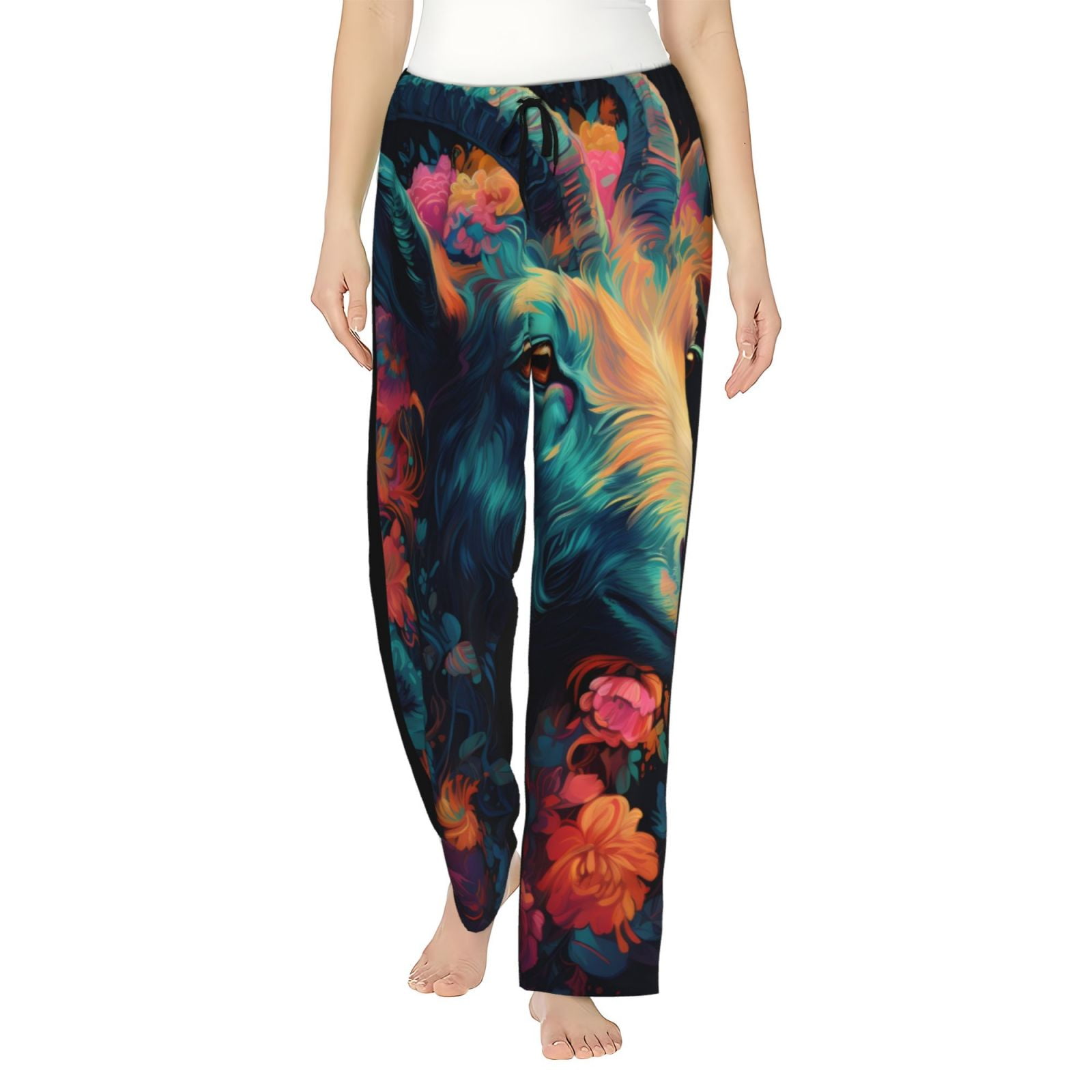 Easygdp Colorful Flower Goat Women's Drawstring Pajama Pants | Lounge ...