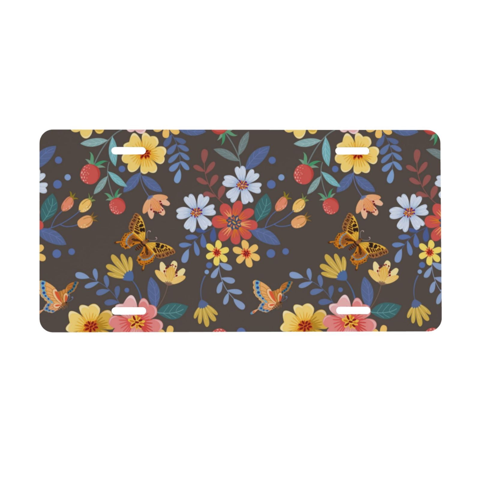 Easygdp Colorful Flowers with Butterfly License Plate Car Front License ...