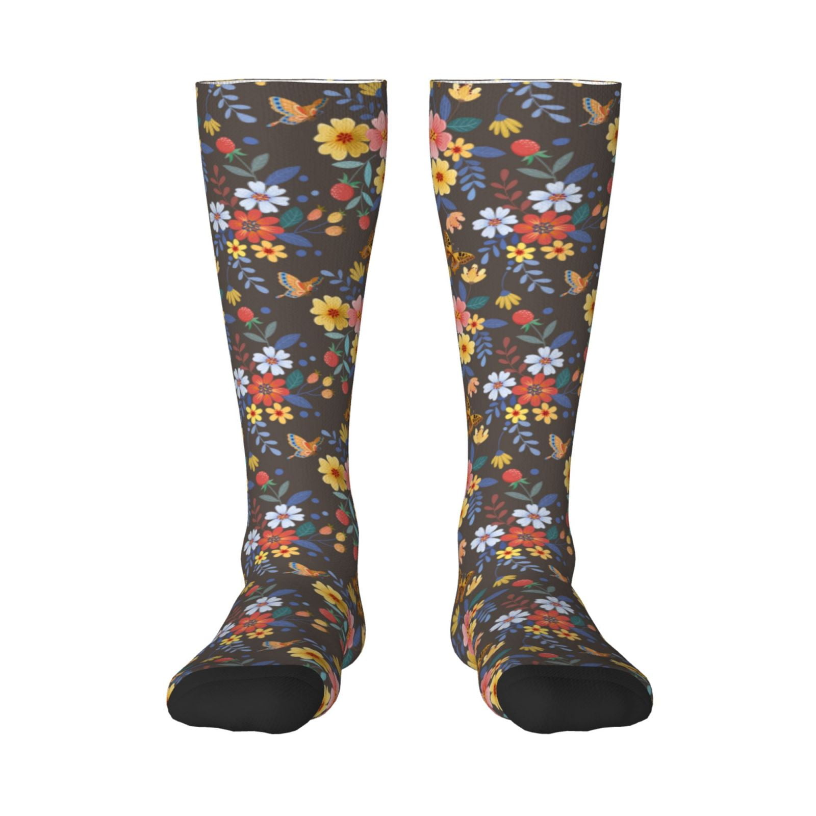 Easygdp Colorful Flowers with Butterfly Soccer Socks Sport Knee High ...