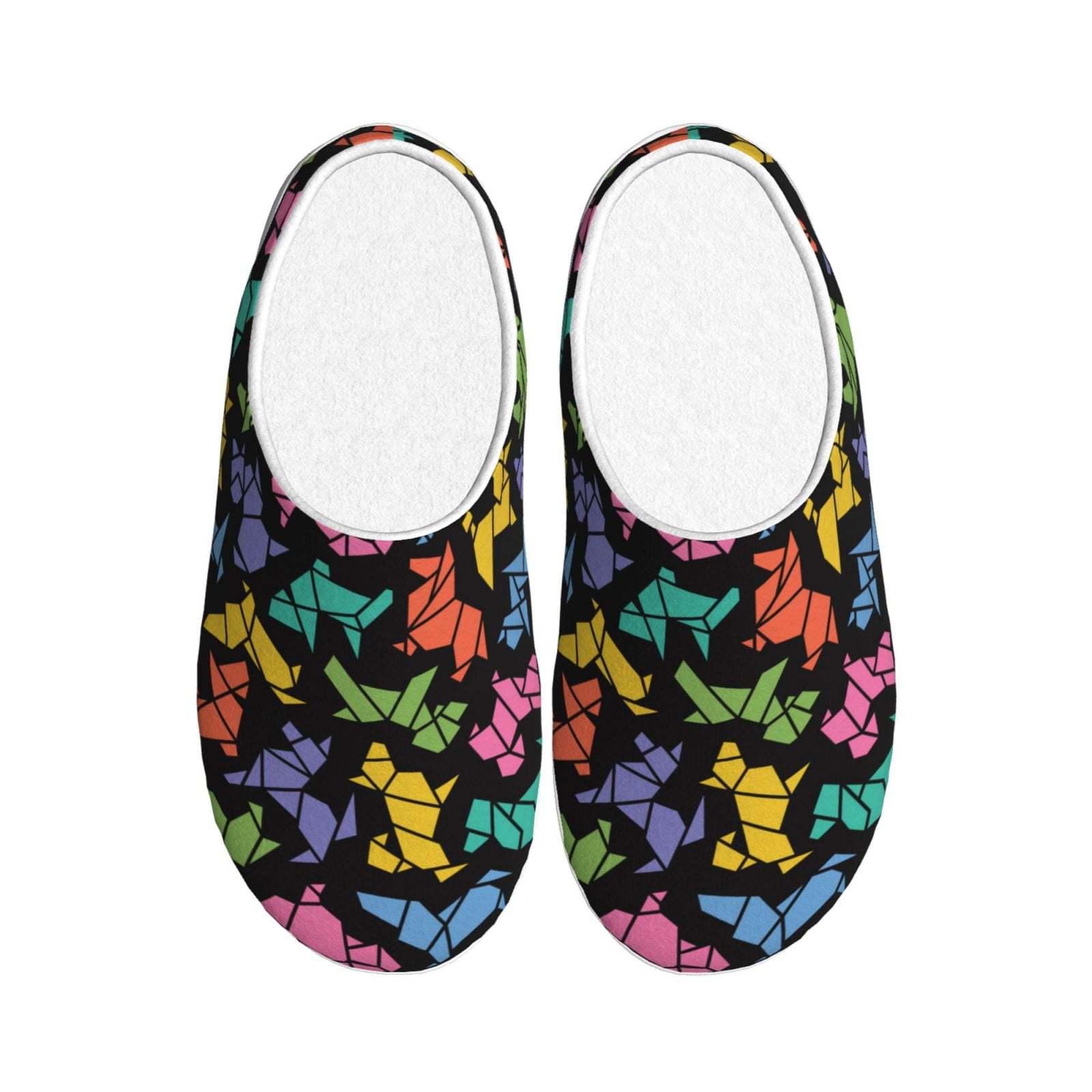 Easygdp Colorful Geometric Dog Slippers for Women Mens Winter Warm Home ...