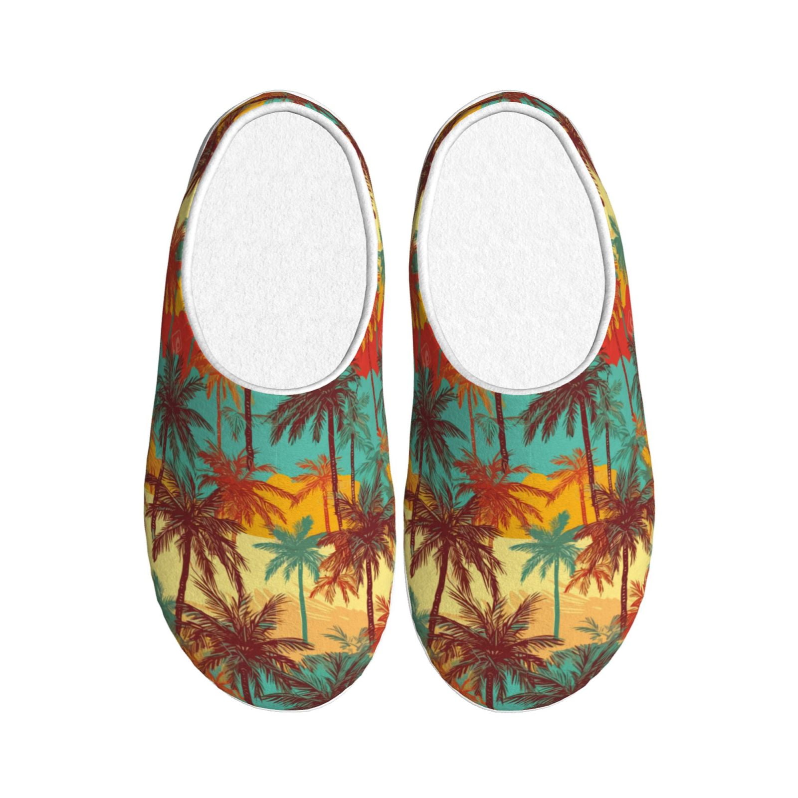 Easygdp Colorful Hawaii Palms Slippers for Women Mens Winter Warm Home ...