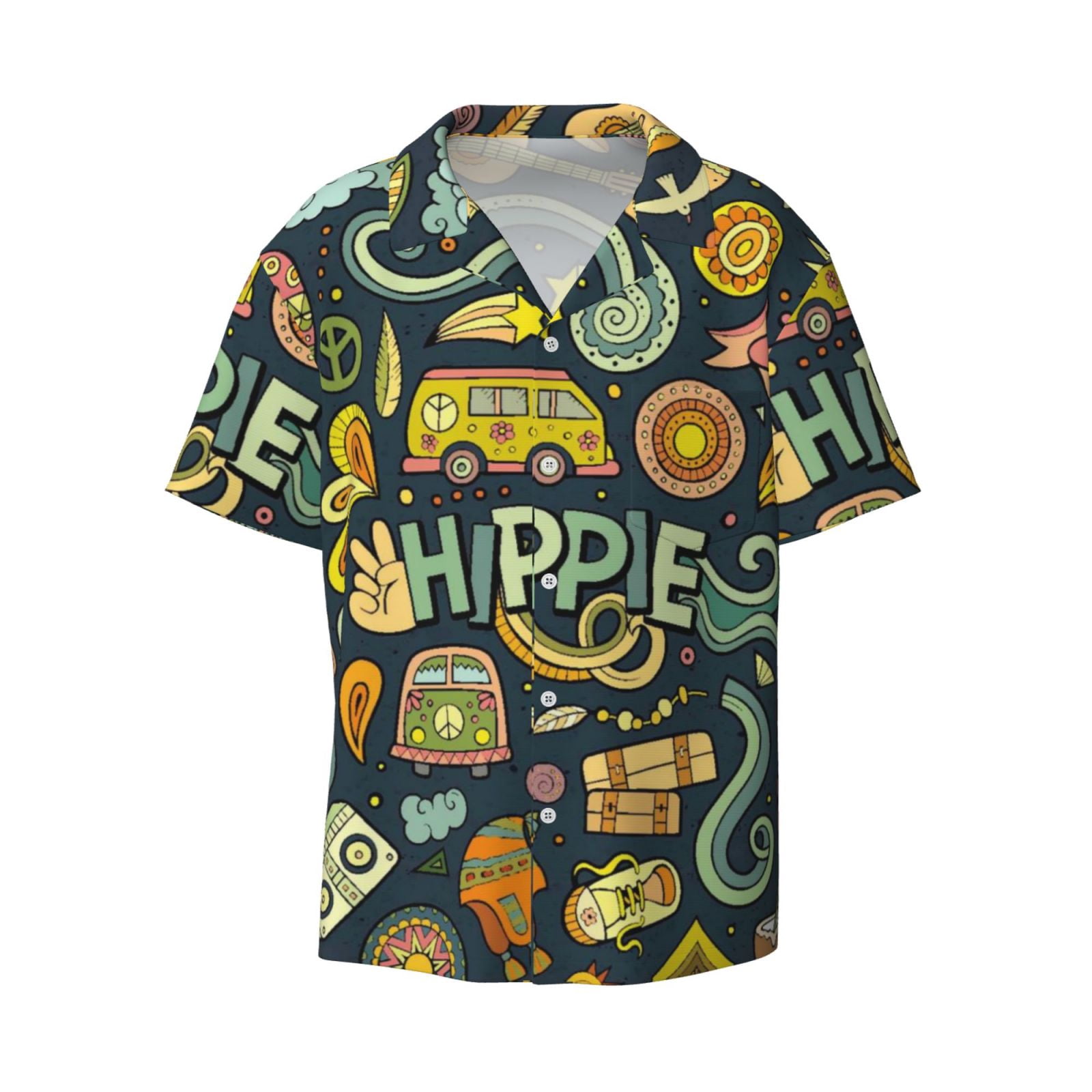 Easygdp Colorful Hippie Men's Casual Short-sleeved Shirt with Pocket ...