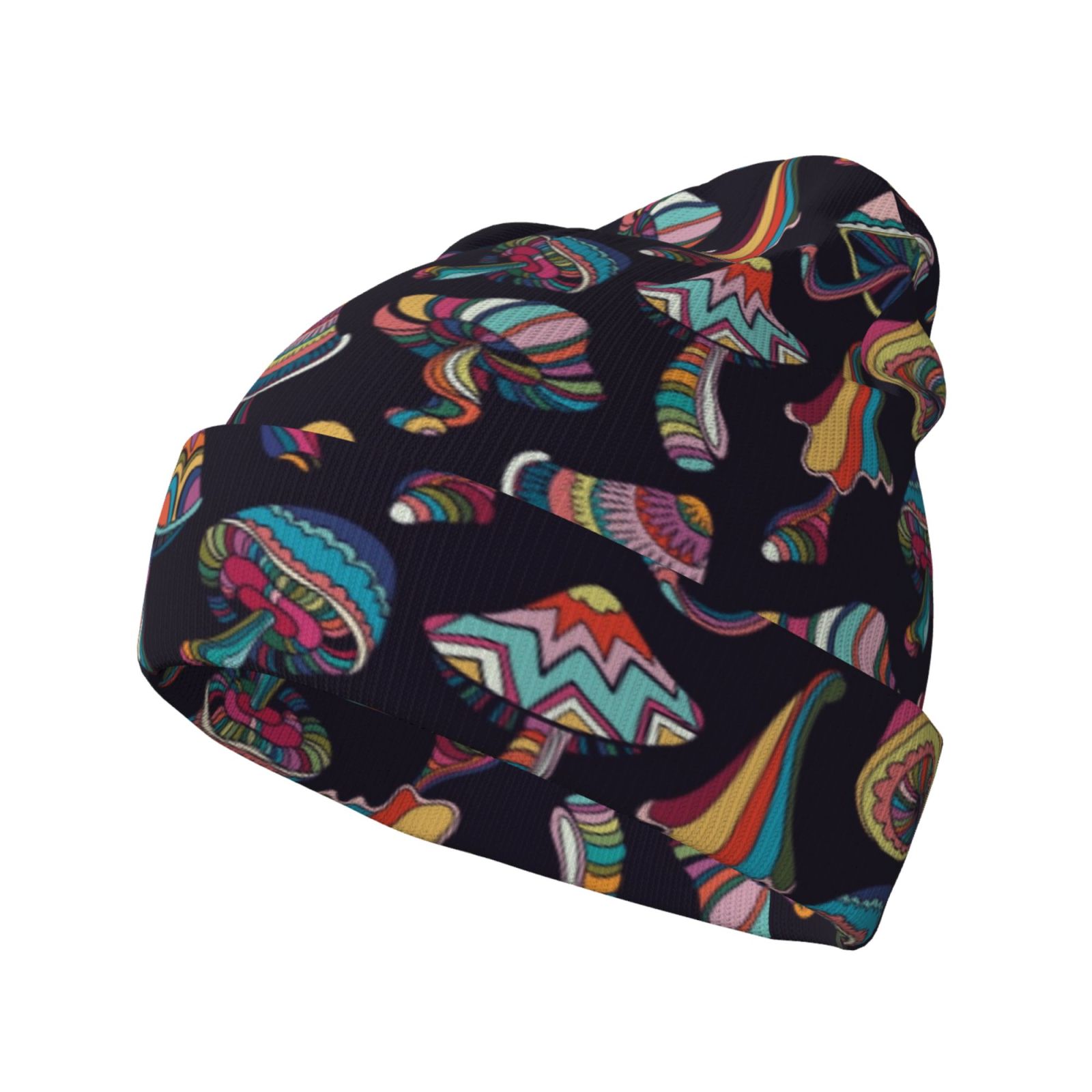 Easygdp Colorful Mushrooms in Doodle Style Winter Beanie for Men Women ...