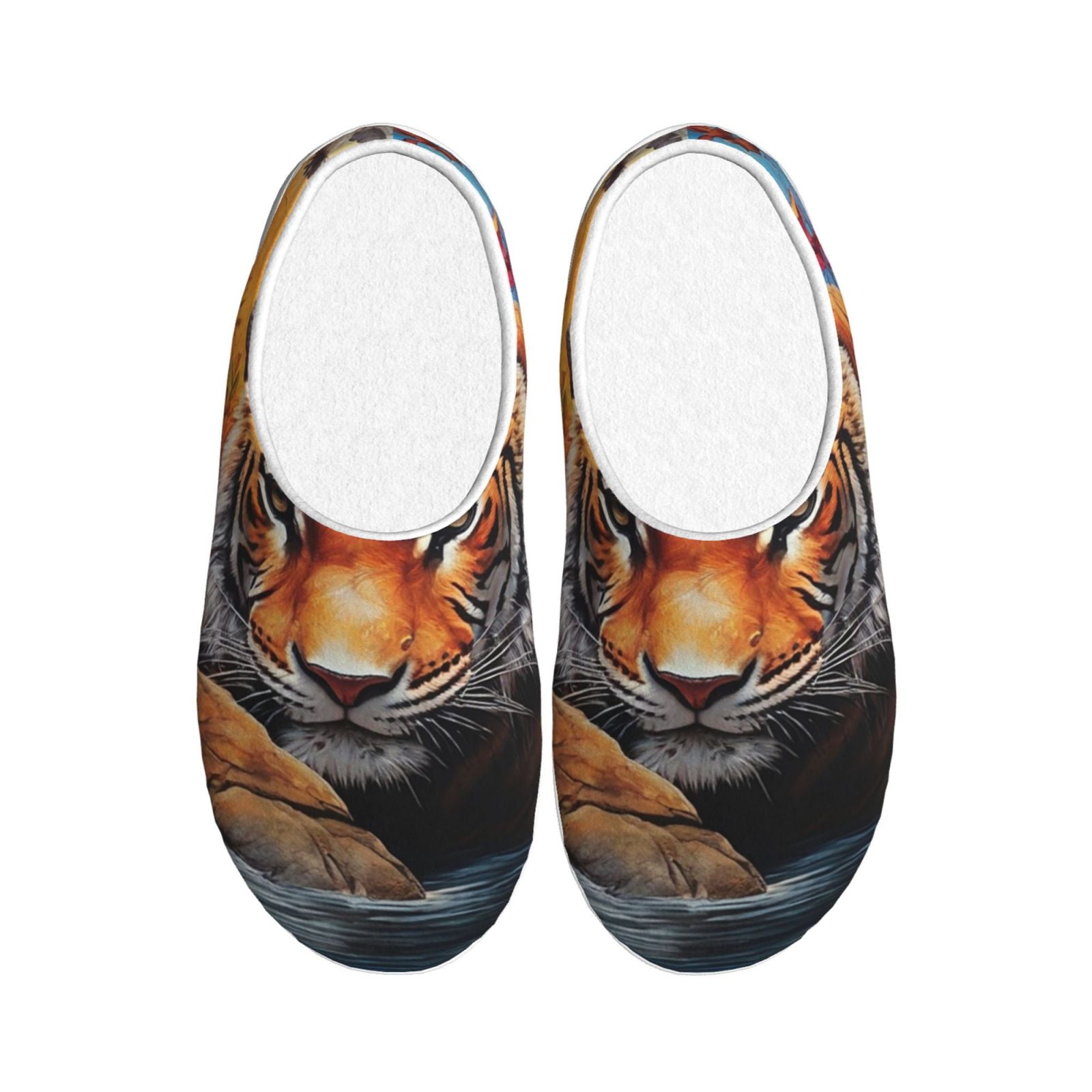 Easygdp Colorful Plant Tiger Slippers for Women Mens Winter Warm Home ...