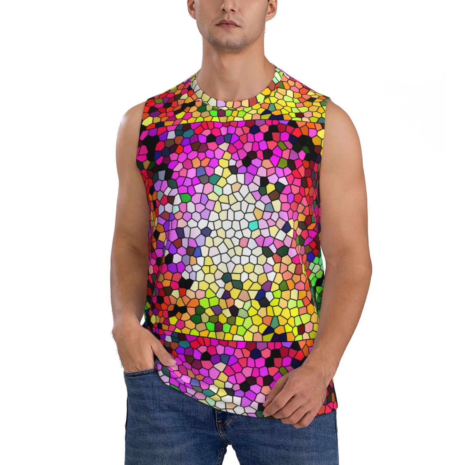 Easygdp Colorful Tie Dye Stained Glass 3 Men's Breathable Tank Tops ...