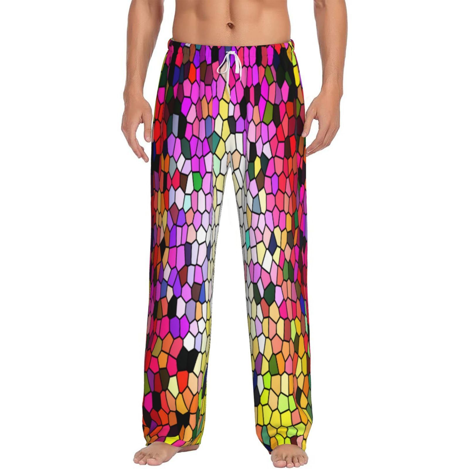 Easygdp Colorful Tie Dye Stained Glass 3 Men's Pajama Pant, Sleep ...