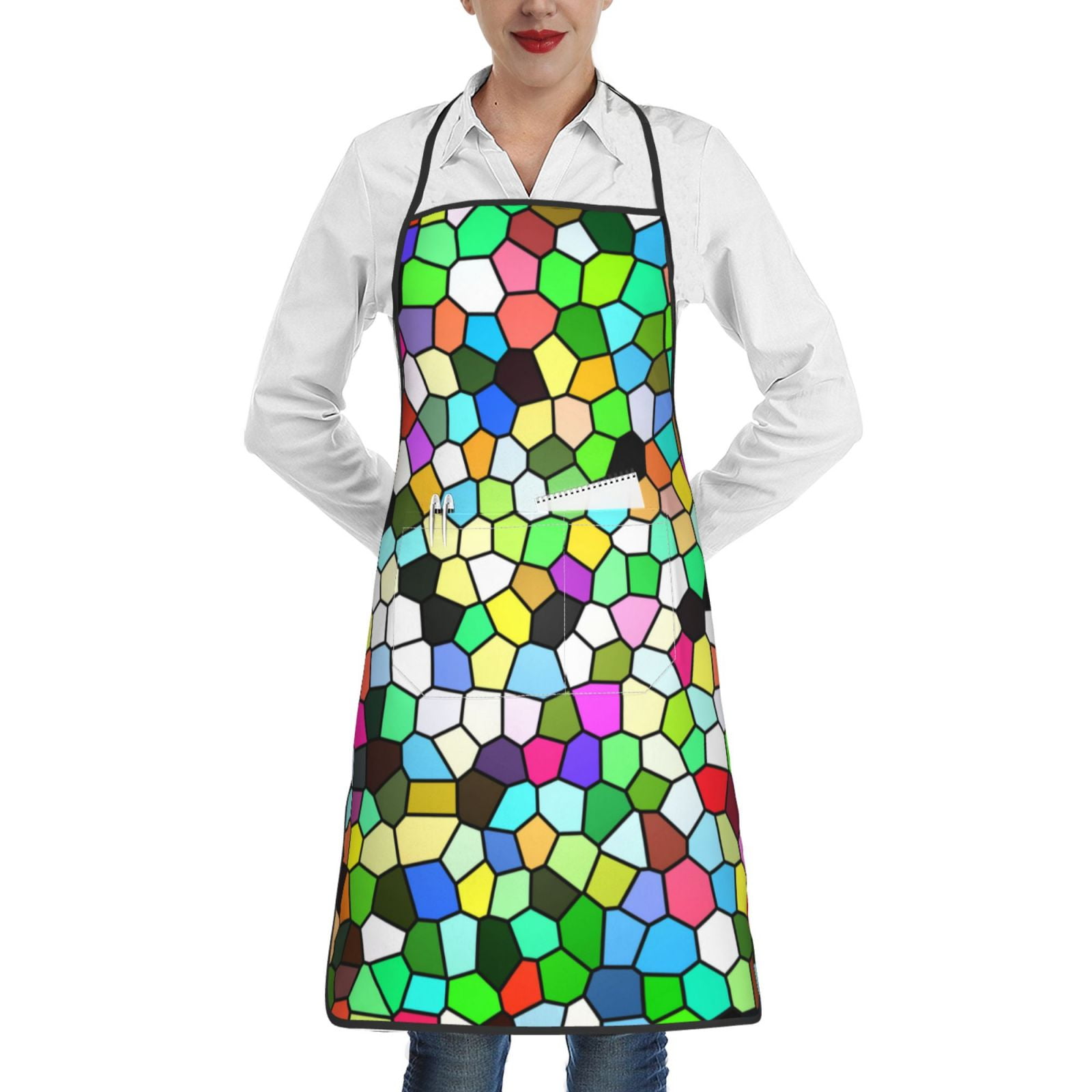 Easygdp Colorful Tie Dye Stained Glass Apron Waterdrop Resistant with 2 ...