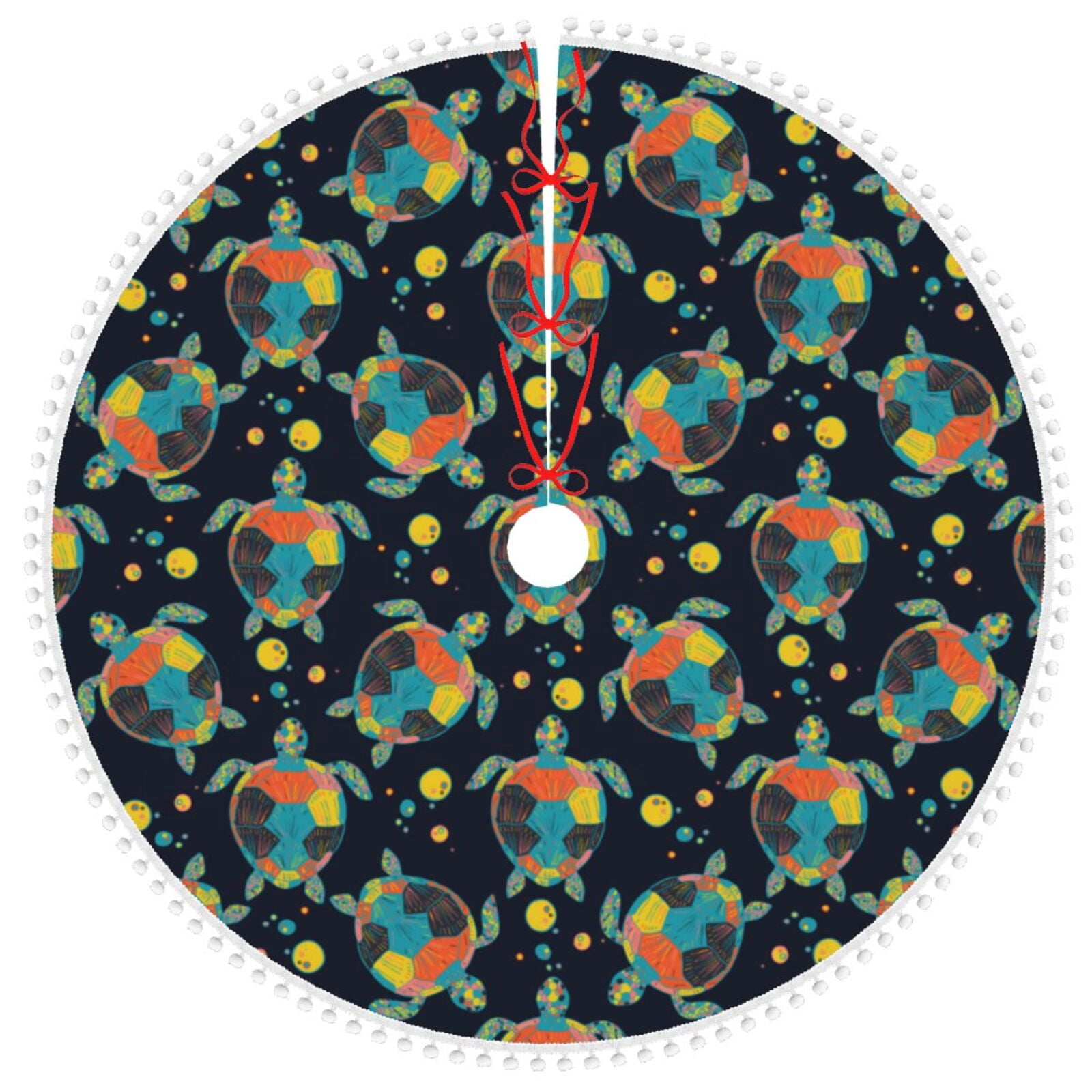 Easygdp Colorful Turtles Christmas Tree Skirt Xmas Tree Skirt with Pom ...