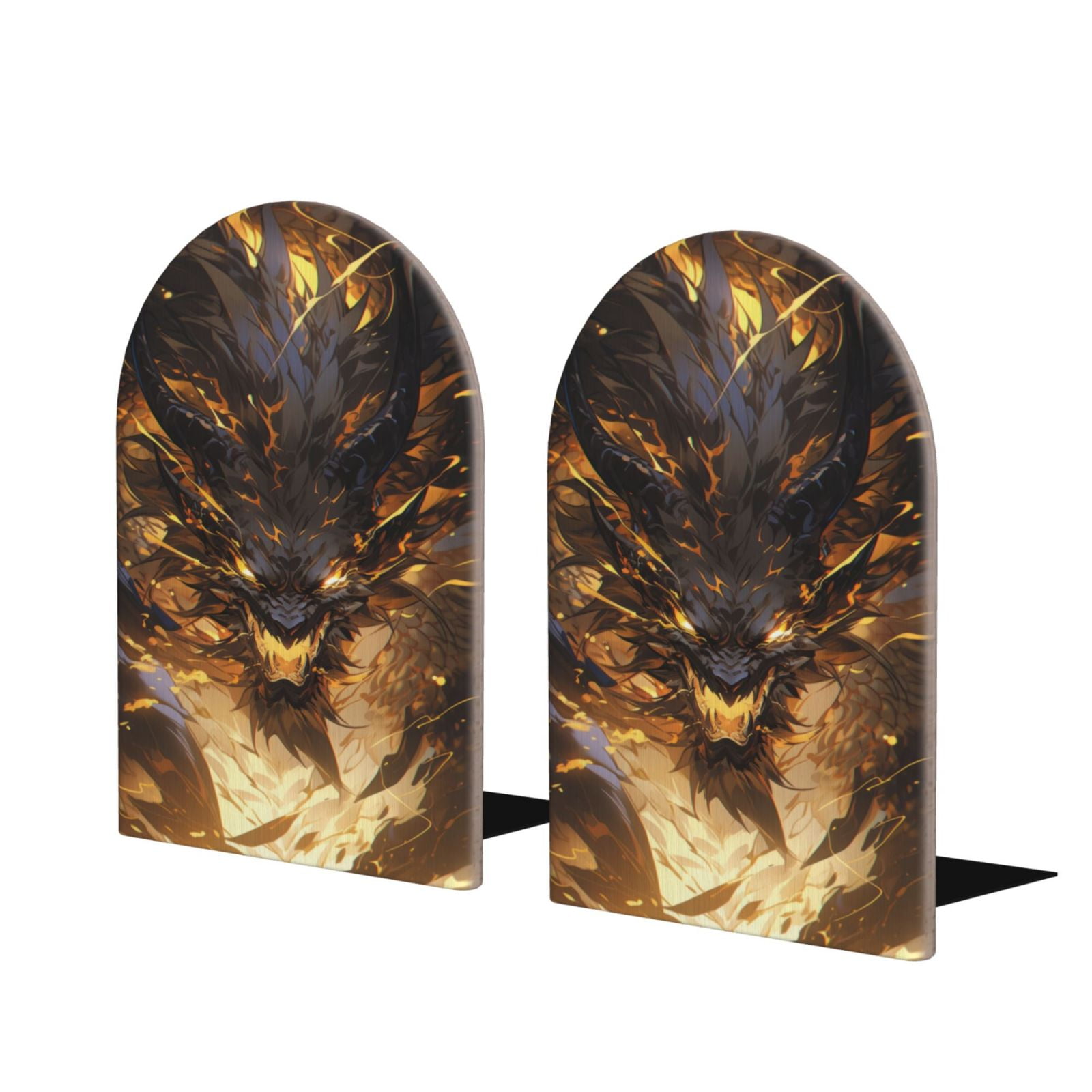 Easygdp Cool Black Gold Dragon 2 Pcs Bookend Large Capacity Office Book ...