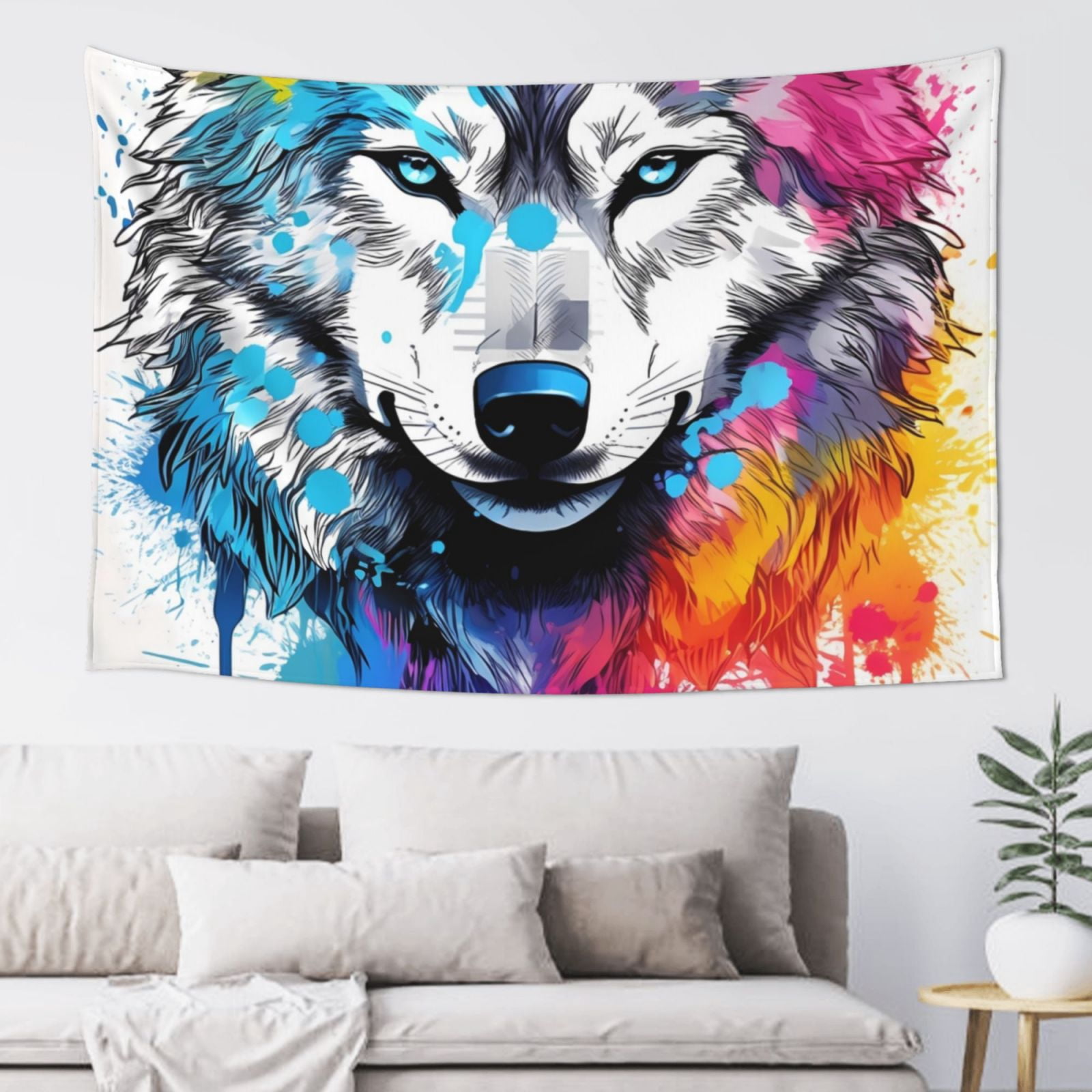 Easygdp Cool Colorful Wolf Tapestry Wall Hanging, Wall Tapestries for ...
