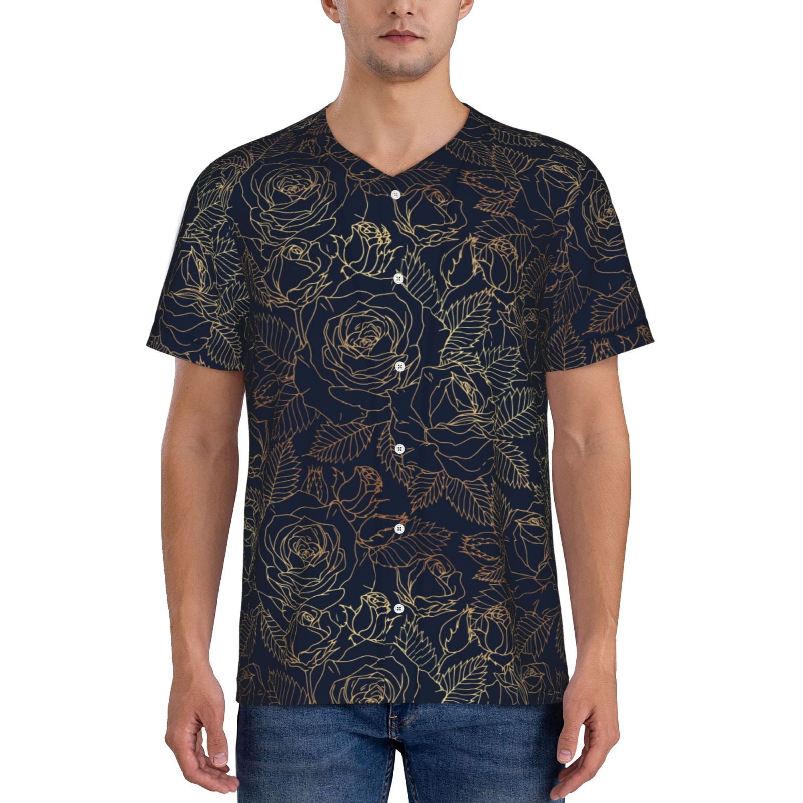 Easygdp Copper-Gold Gloss Outline Rose Mens T-Shirts Baseball Vintage ...