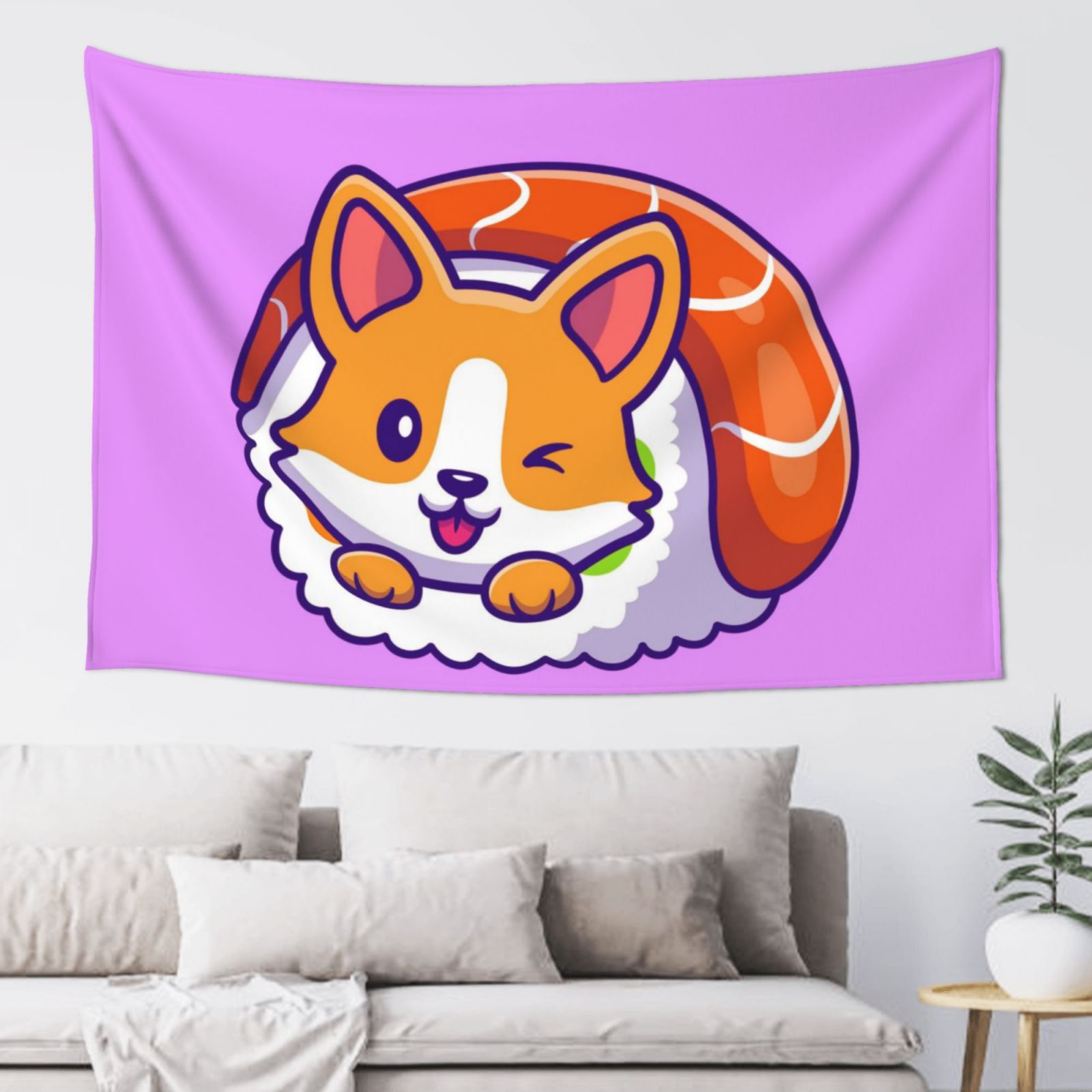 Easygdp Corgi In Sushi Roll Tapestry Wall Hanging, Wall Tapestries for ...