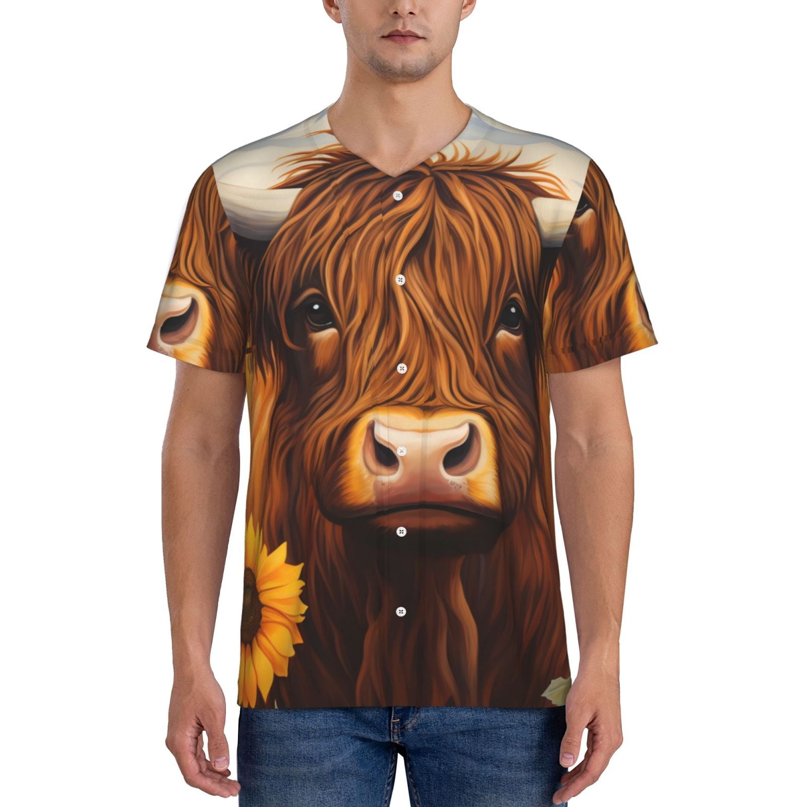 Easygdp Countryside Sunflower Cow Mens T-Shirts Baseball Vintage ...
