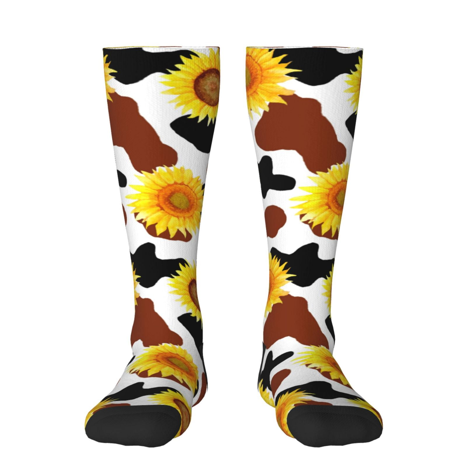 Easygdp Cow Print Sunflower Soccer Socks Sport Knee High Socks Calf ...