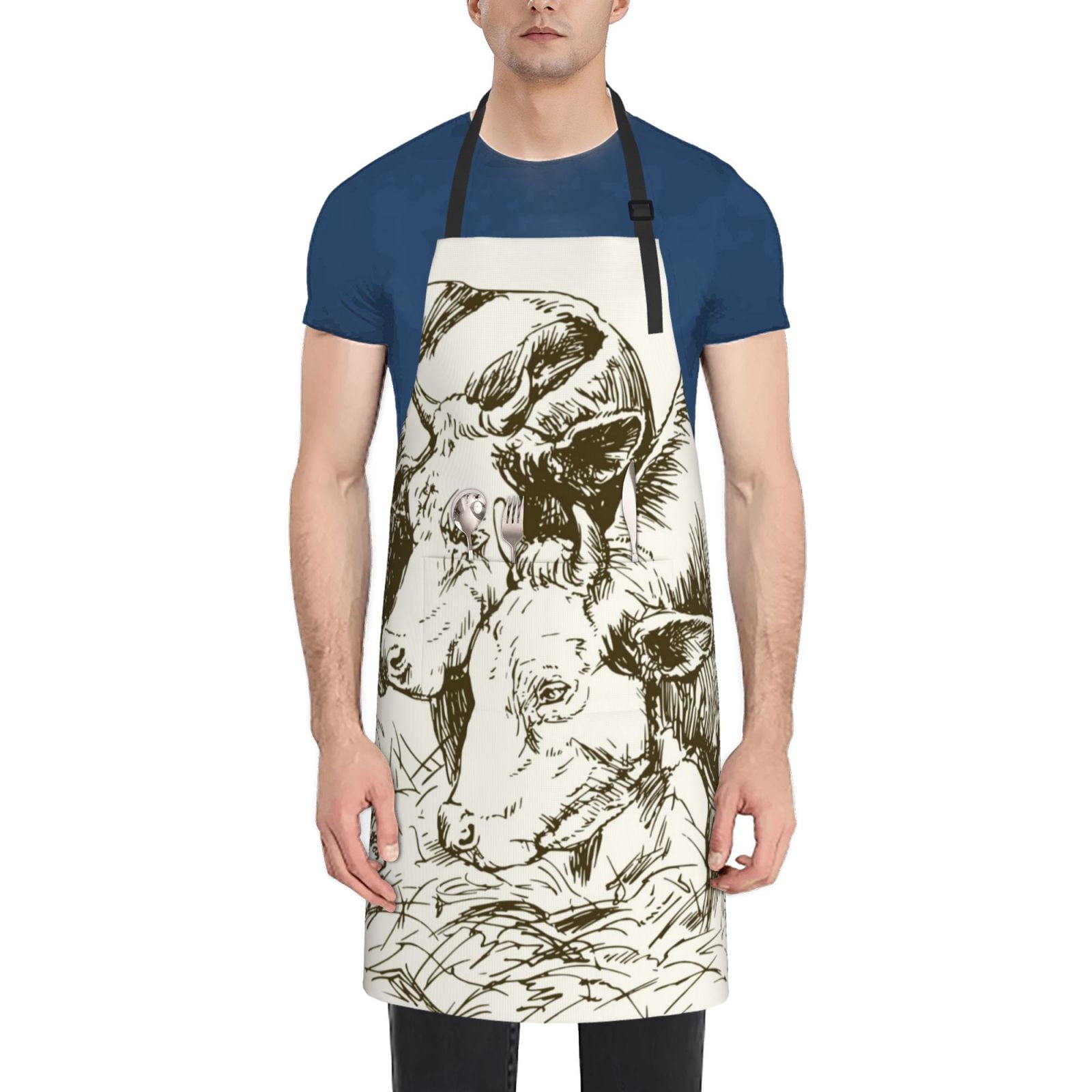 Easygdp Cows Grazing On Meadow 1 Waterproof Apron with Pockets ...