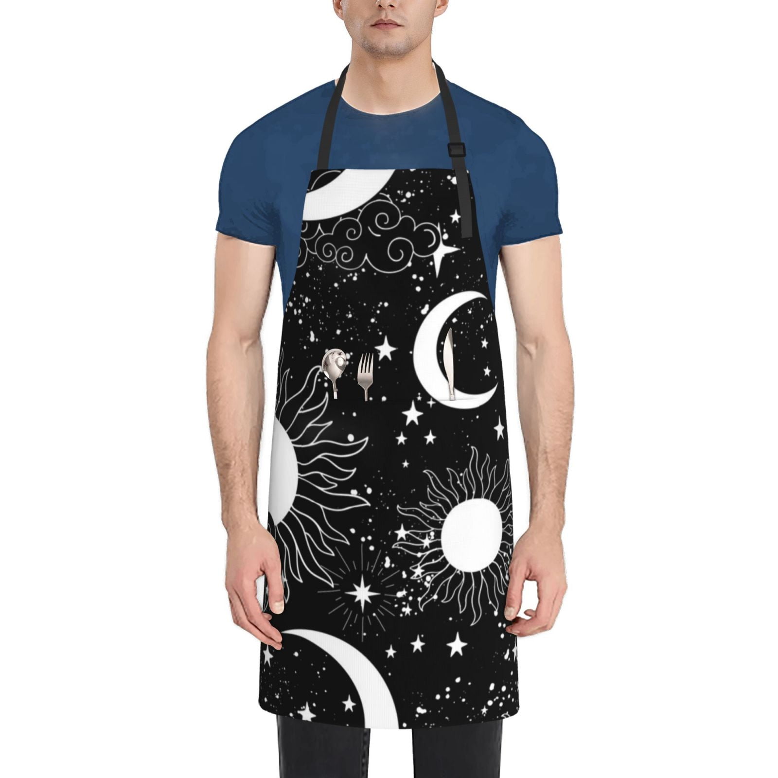 Easygdp Crescent and Stars Waterproof Apron with Pockets Adjustable ...