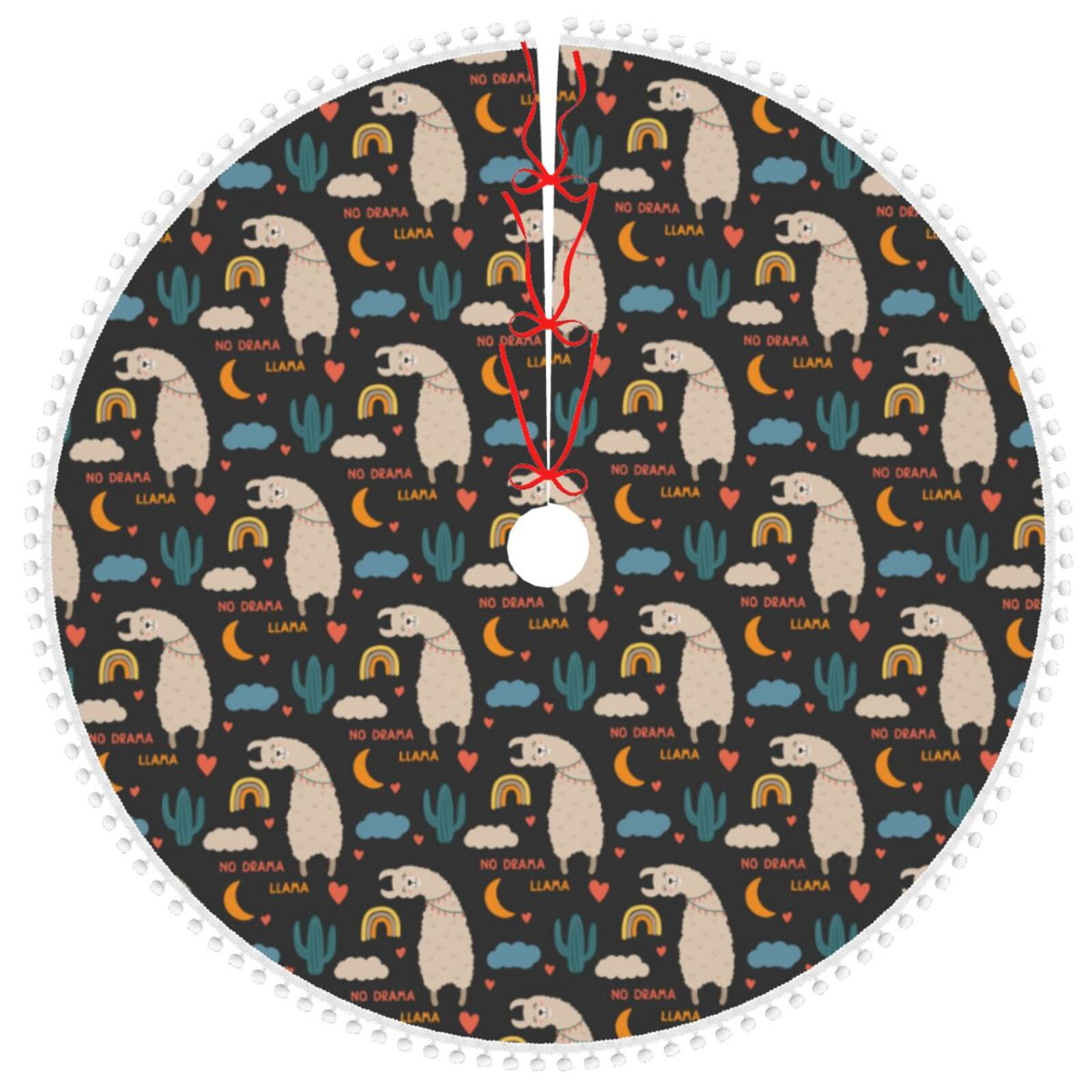 Easygdp Cute Alpaca Christmas Tree Skirt Xmas Tree Skirt with Pom Pom ...