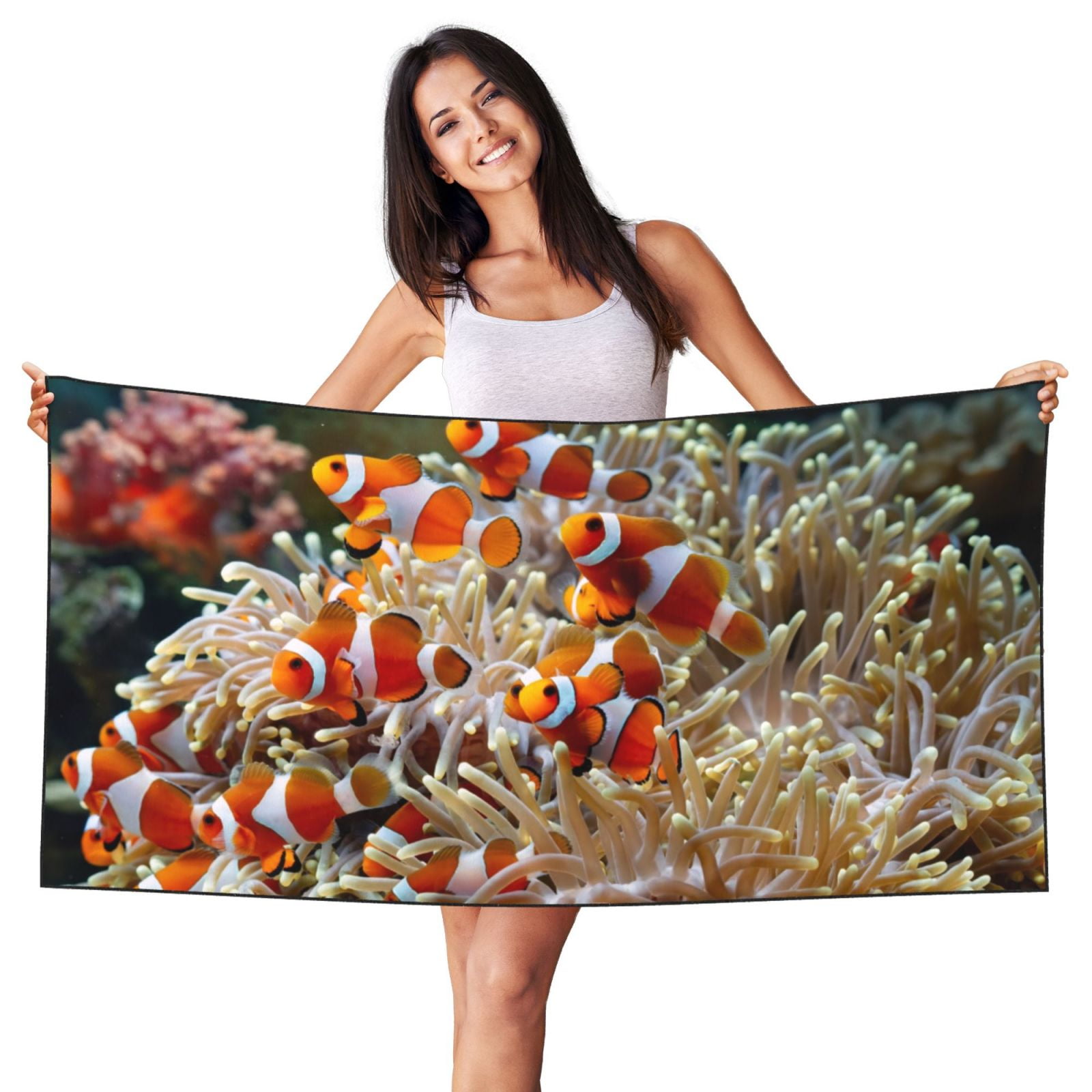Easygdp Cute Anemone Fish Beach Towel 27.5X55 Inches Quick Dry Pool ...