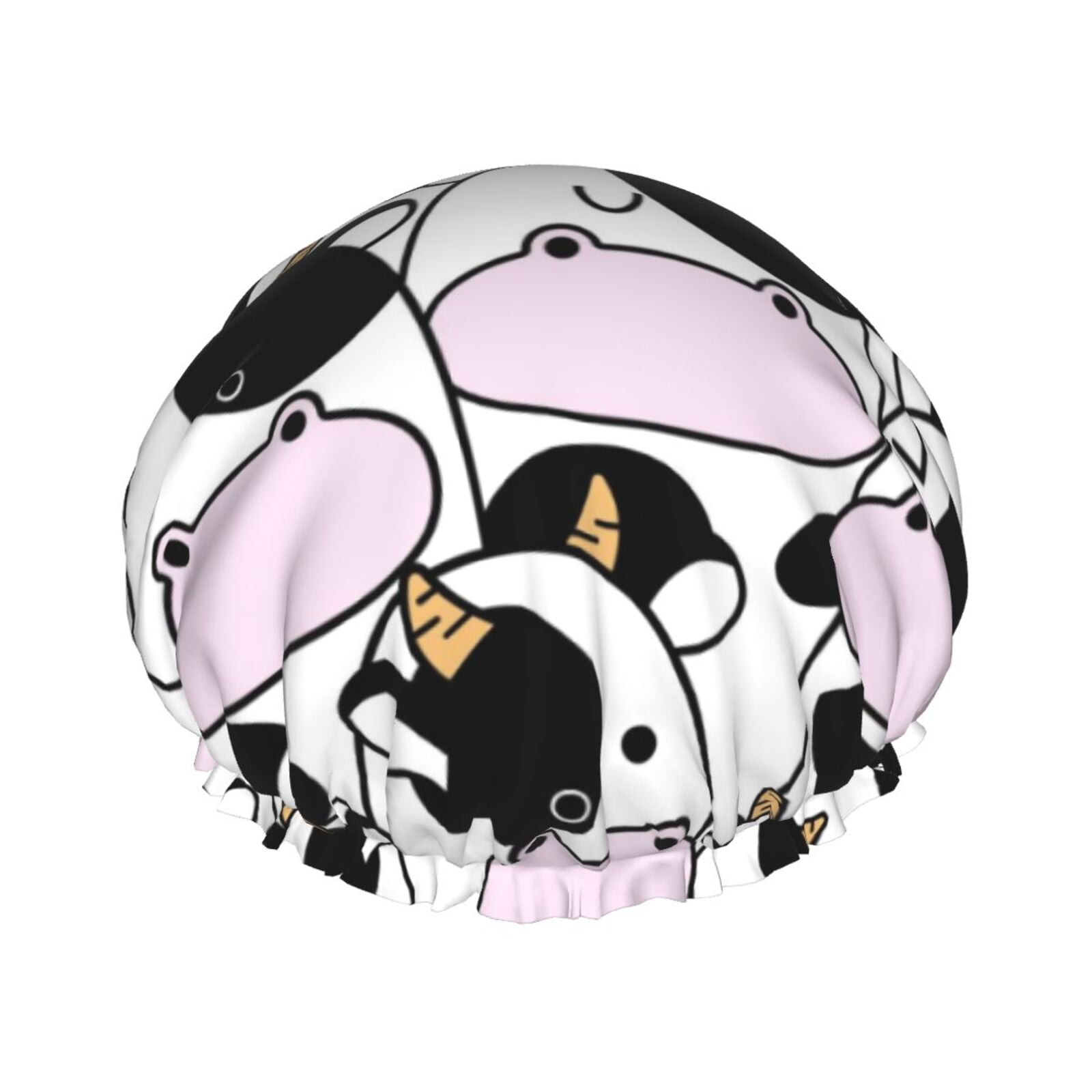 Easygdp Cute Animal with Cow Shower Caps for Women, Double Waterproof ...