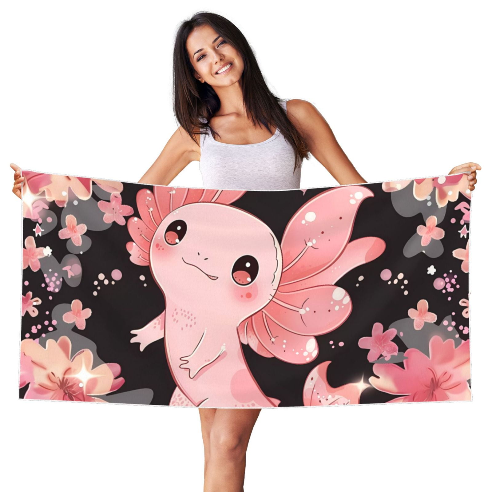 Easygdp Cute Axolotl Sakura Blossoms A Beach Towel 27.5X55 Inches Quick ...