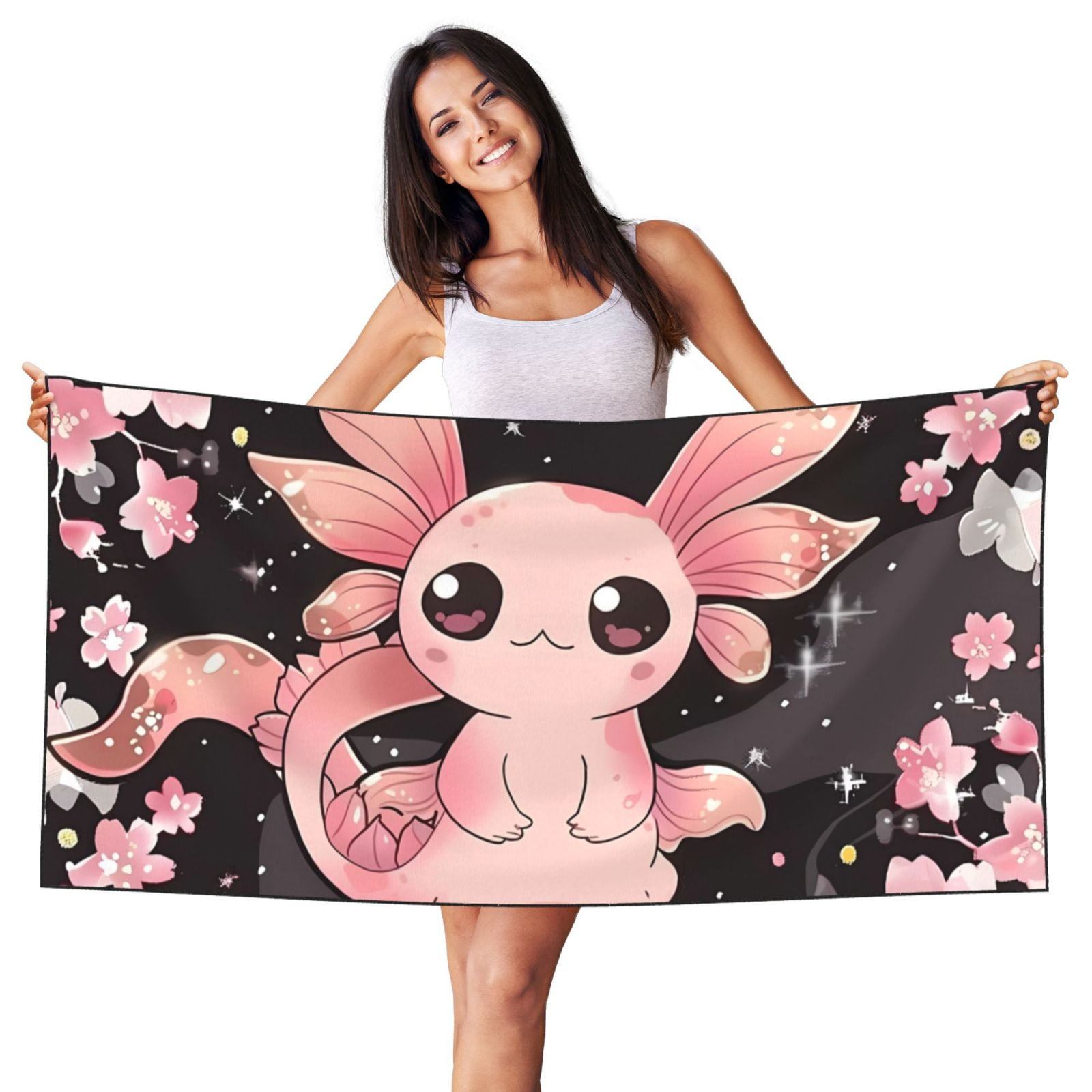 Easygdp Cute Axolotl Sakura Blossoms B Beach Towel 27.5X55 Inches Quick ...
