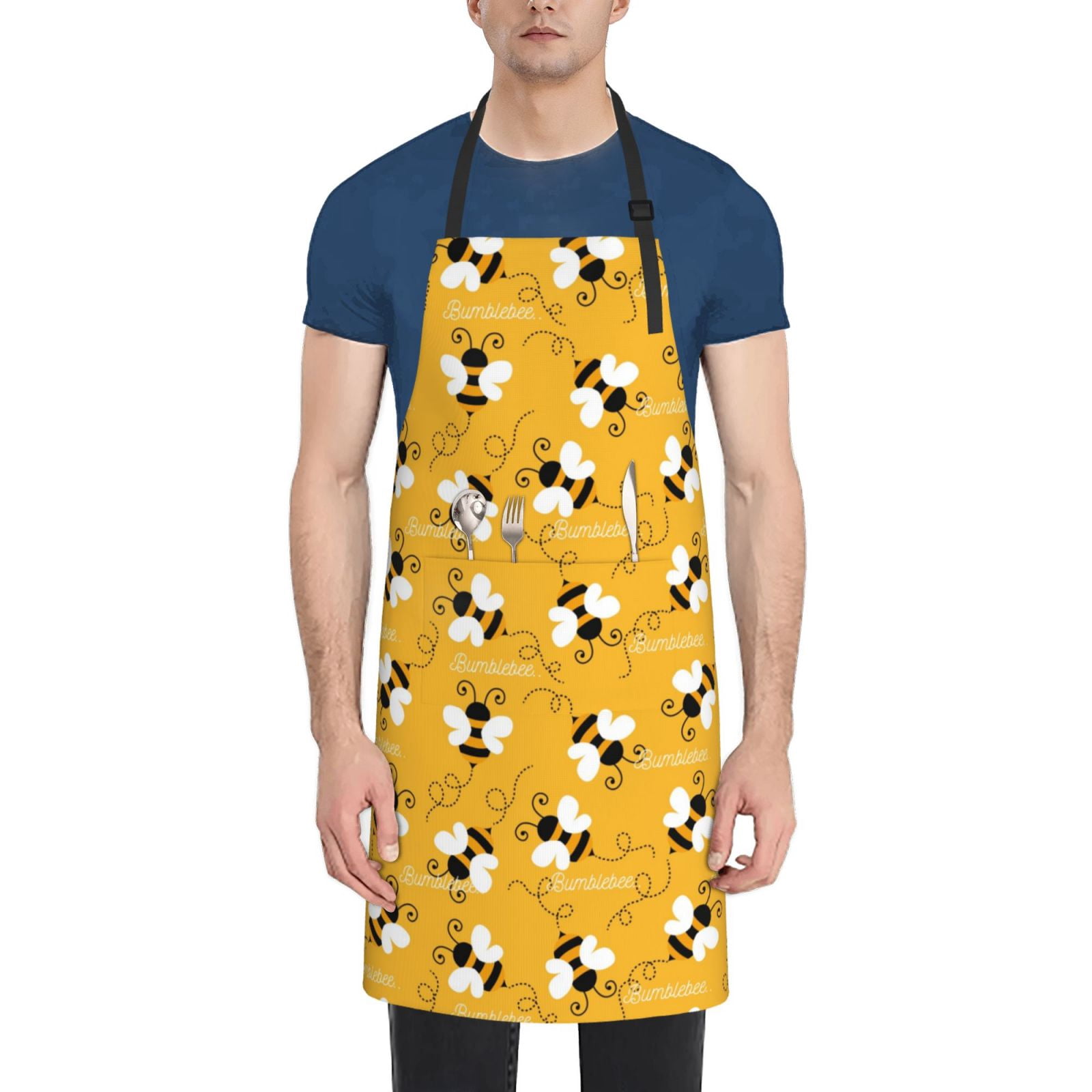Easygdp Cute Bee Butterfly Yelllow Waterproof Apron with Pockets ...