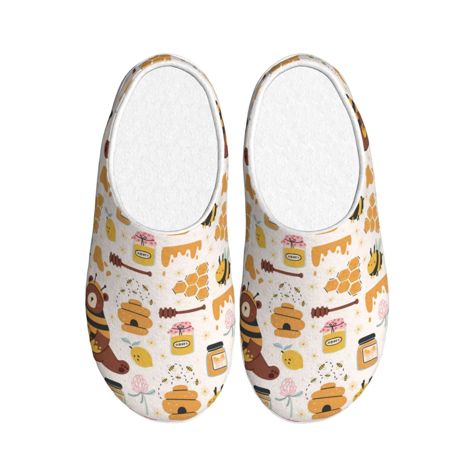 Easygdp Cute Bee Honey Jar Hive Bear Slippers for Women Mens Winter ...