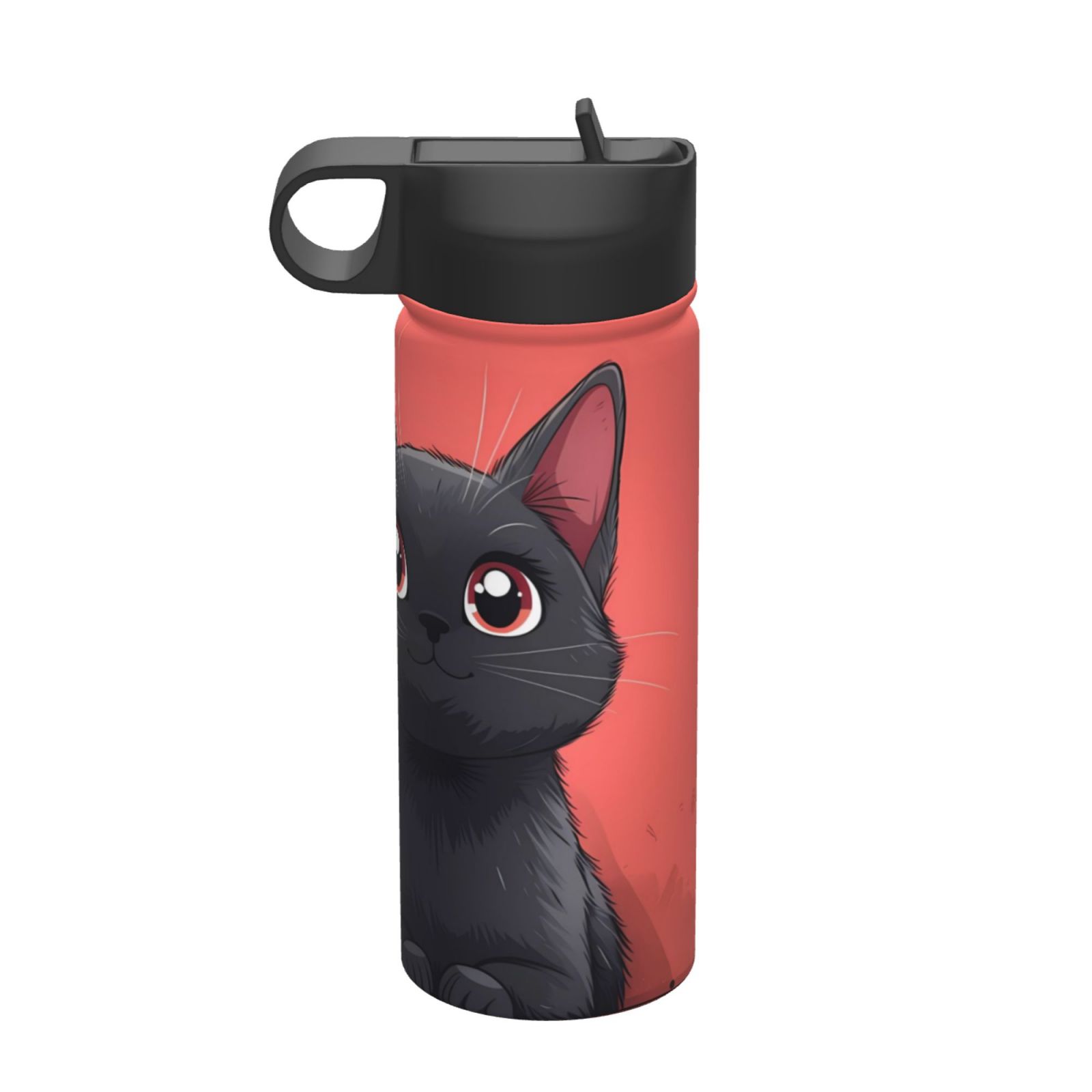 Easygdp Cute Black Kitten Cartoon 18oz Sports Insulated Kettle With ...