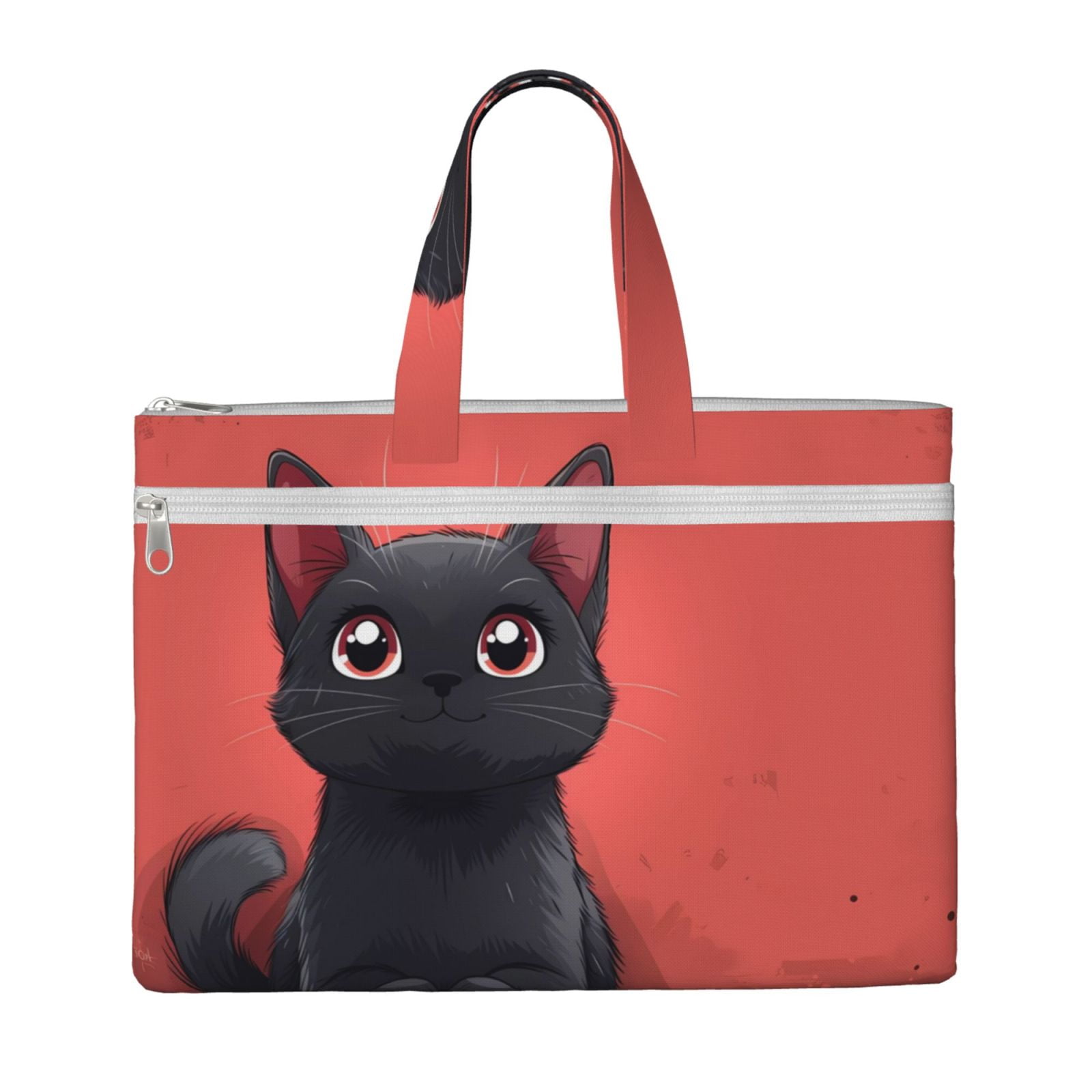 Easygdp Cute Black Kitten Cartoon Canvas Document Bag File Bag Handle ...