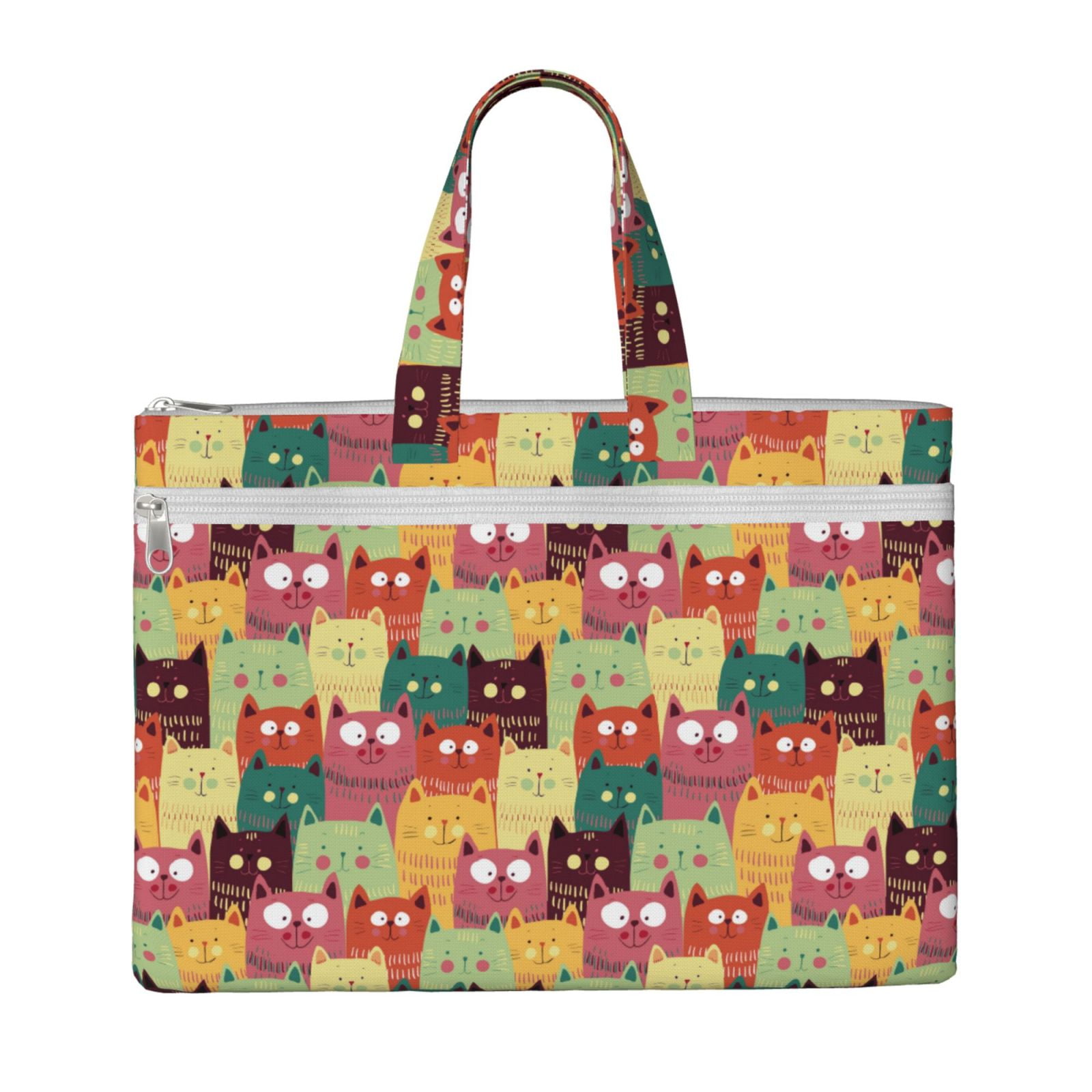 Easygdp Cute Cartoon Cat Canvas Document Bag File Bag Handle Business ...