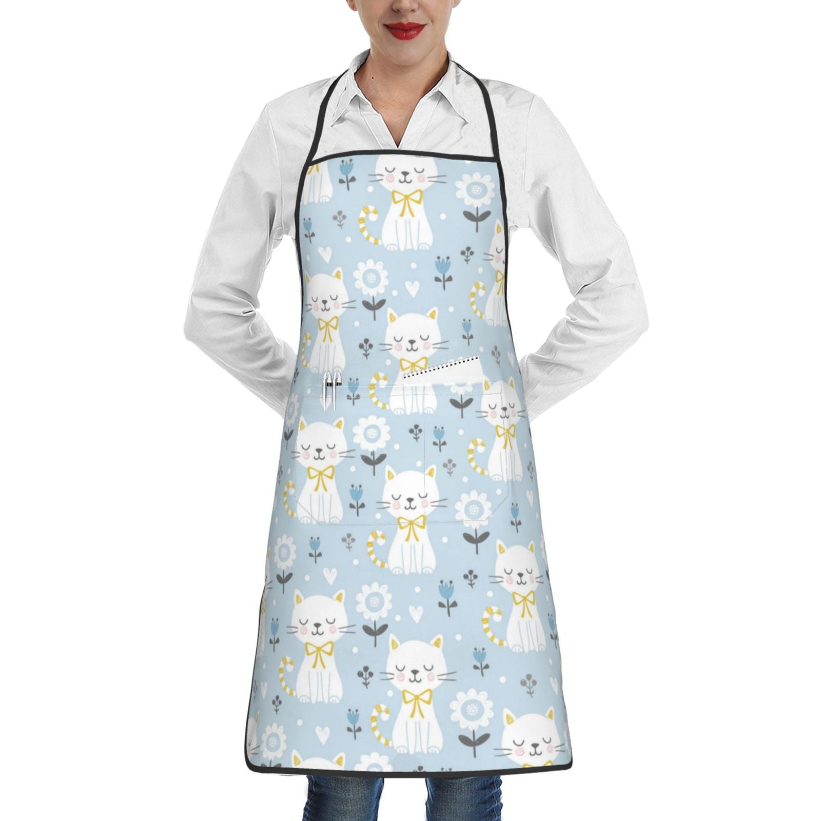 Easygdp Cute Cat Apron Waterdrop Resistant with 2 Pockets,Oil Resistant ...