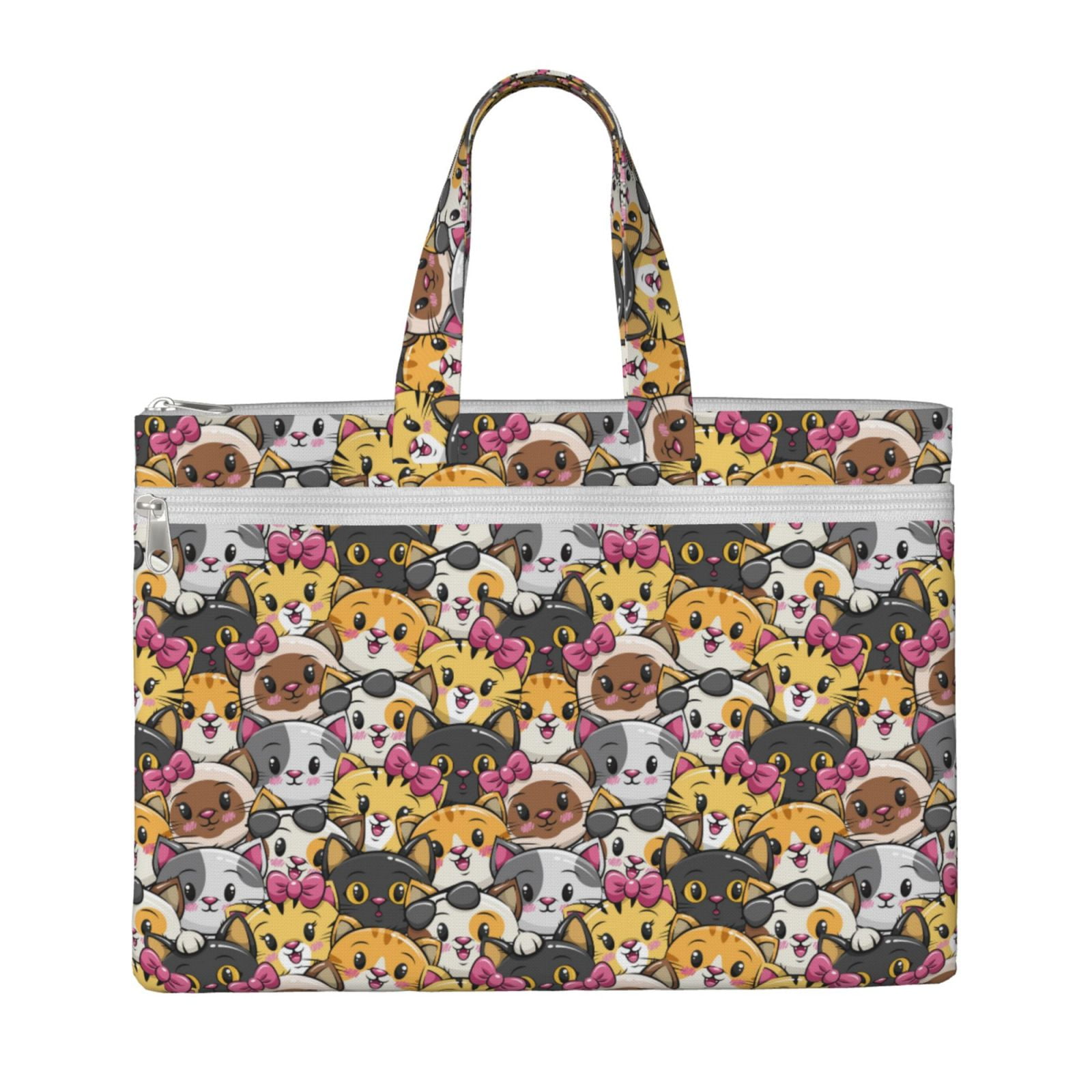 Easygdp Cute Cat Canvas Document Bag File Bag Handle Business Briefcase ...
