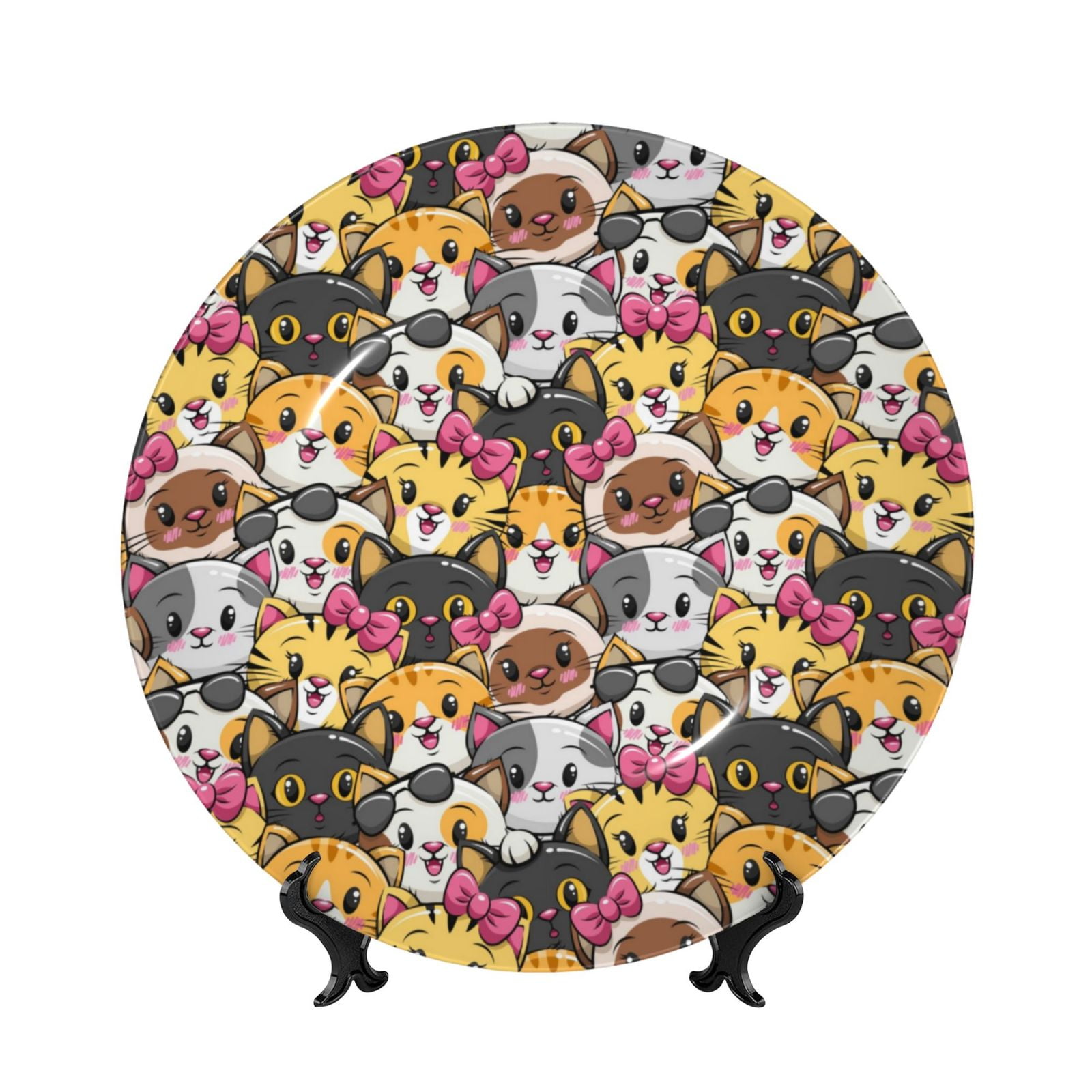 Easygdp Cute Cat Cartoon Bone China Decorative Plate Ceramic Dinner ...