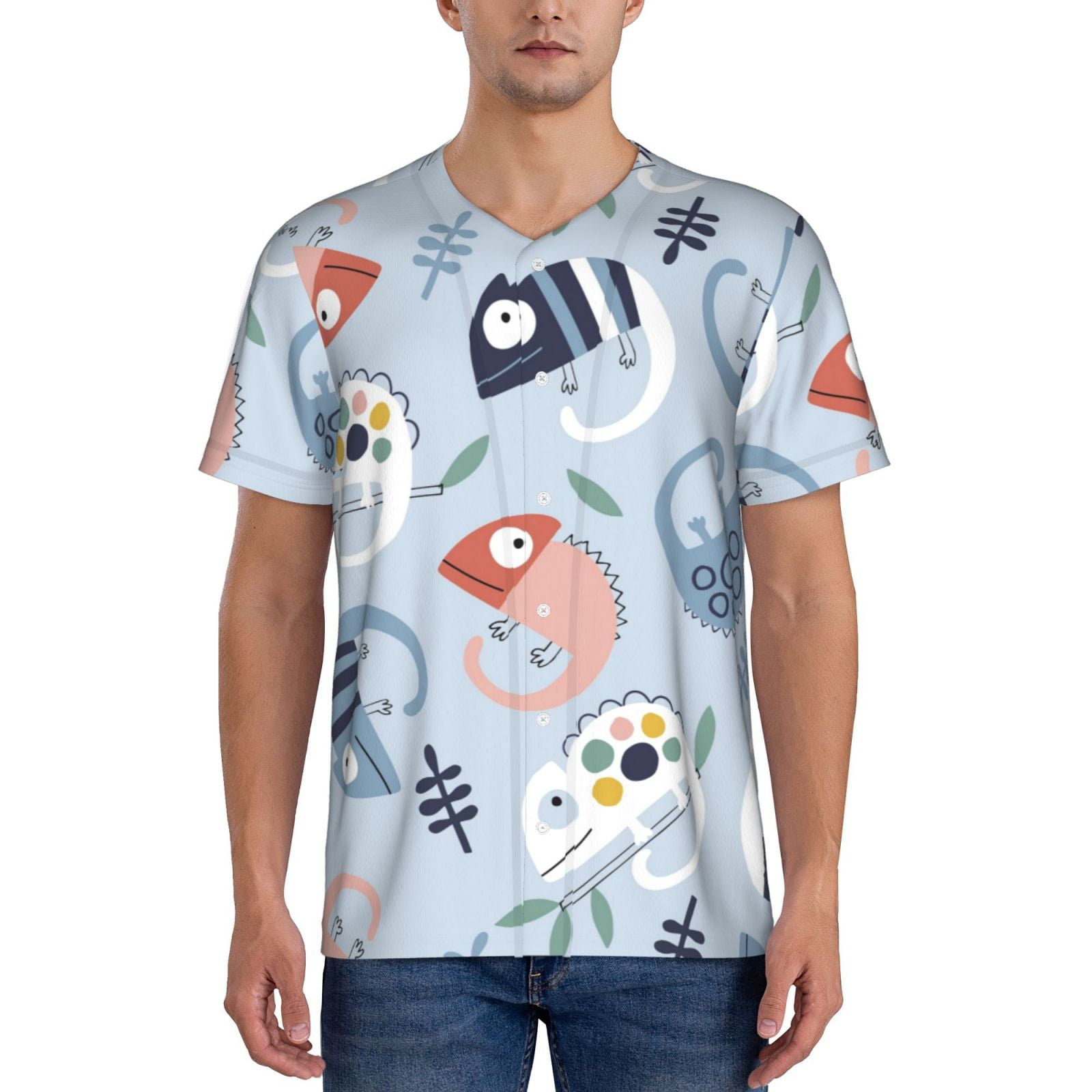 Easygdp Cute Chameleons On Blue Mens T-Shirts Baseball Vintage ...