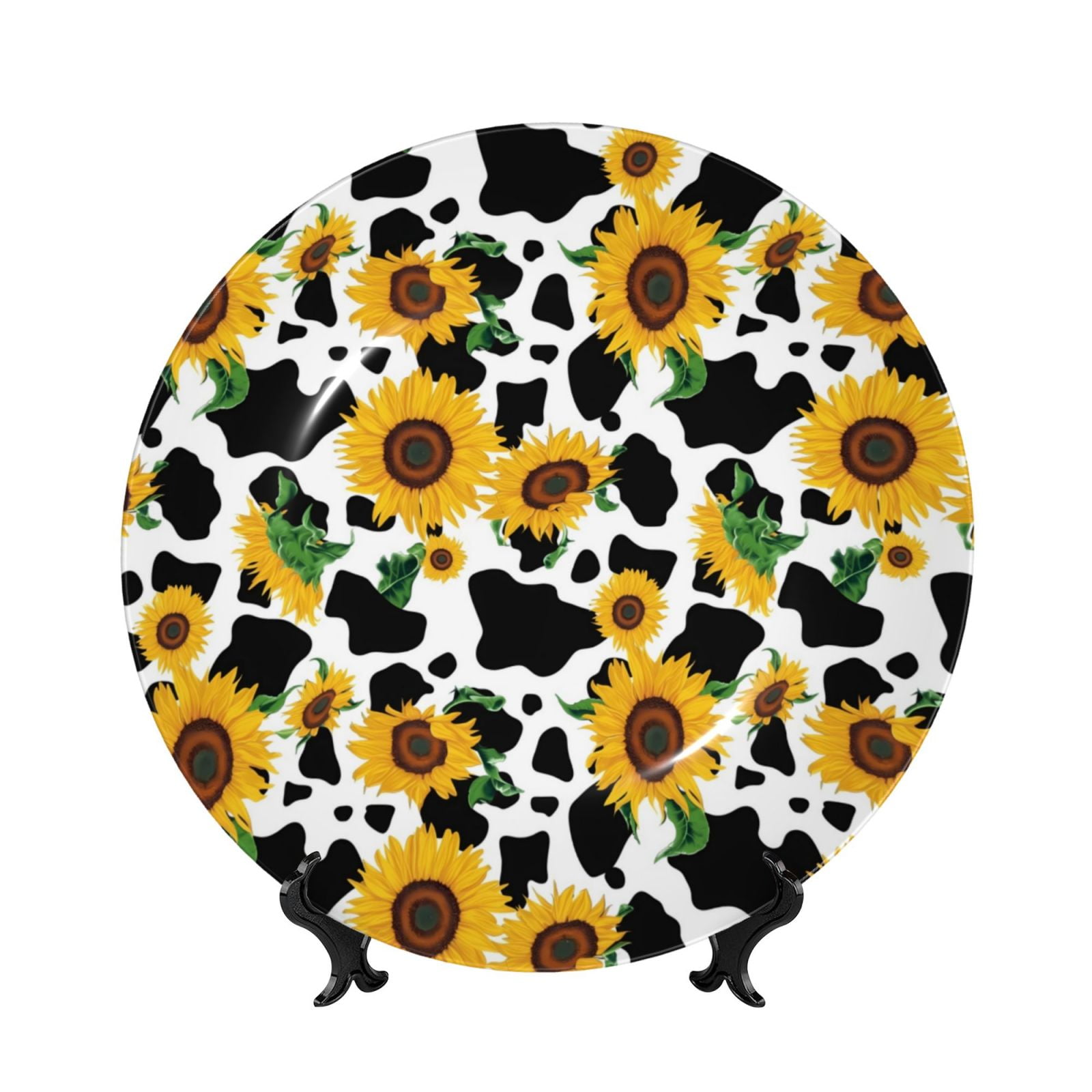 Easygdp Cute Cow Print Sunflower D Bone China Decorative Plate Ceramic ...