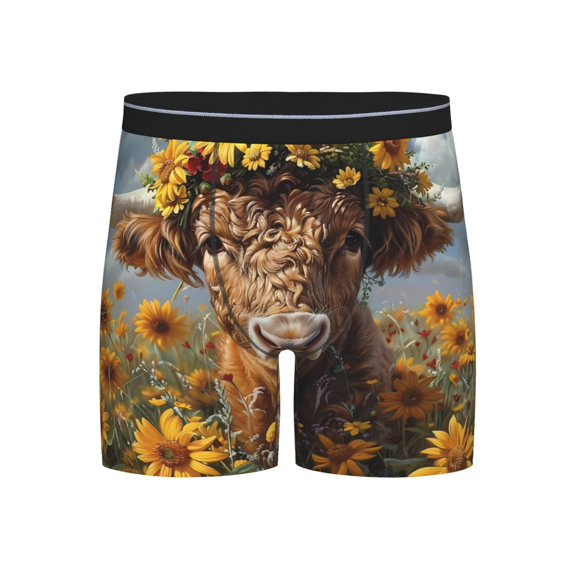 Easygdp Cute Cow Sunflower Crown A Men's Boxer Briefs Men’s Underwear ...