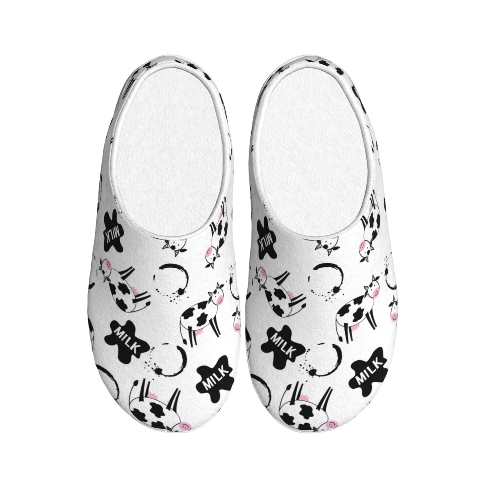 Easygdp Cute Cow and Milk Stains Slippers for Women Mens Winter Warm ...
