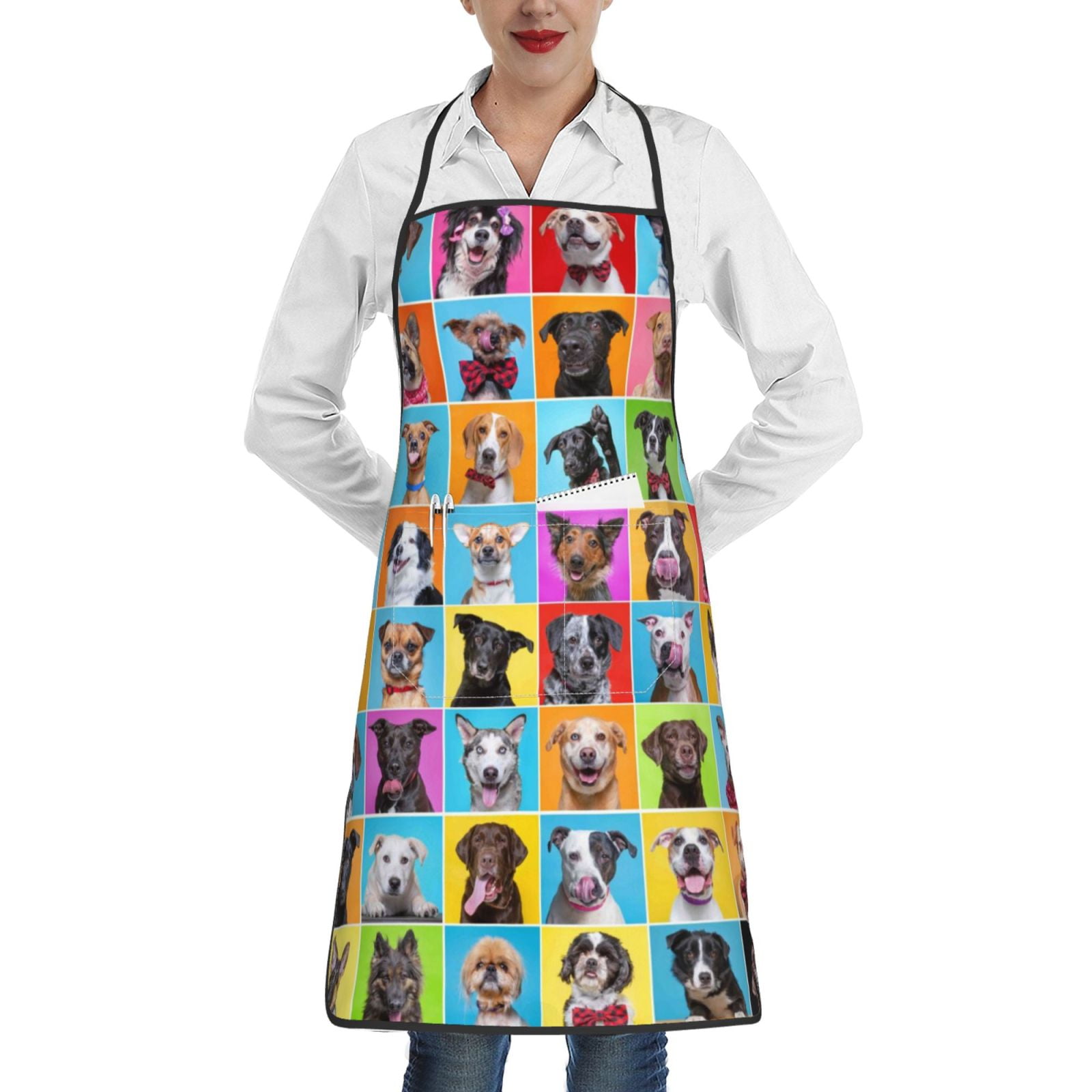 Easygdp Cute Dogs Collage Apron Waterdrop Resistant with 2 Pockets,Oil ...